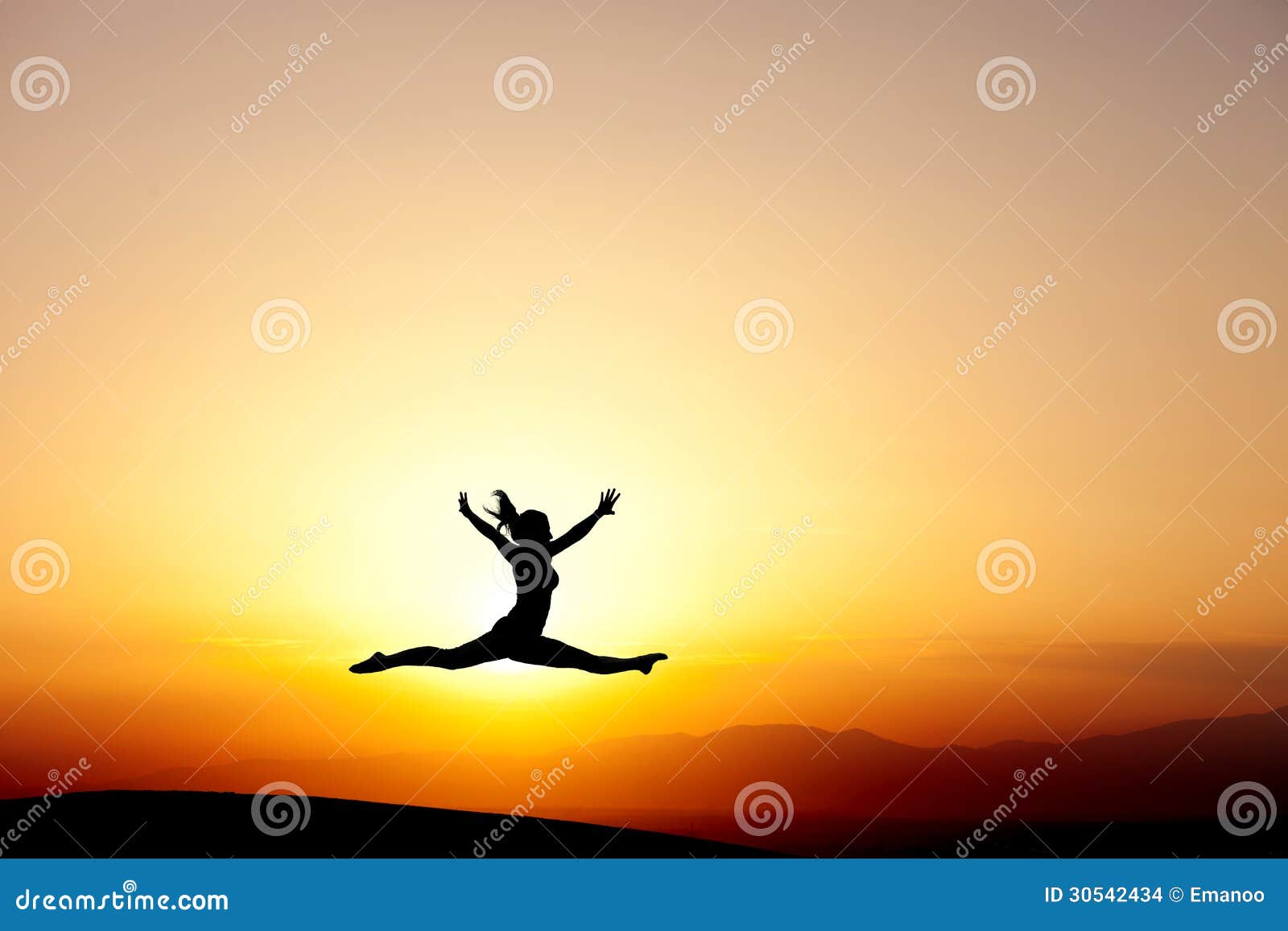Gymnast jumping in sunset stock photo. Image of happy - 30542434
