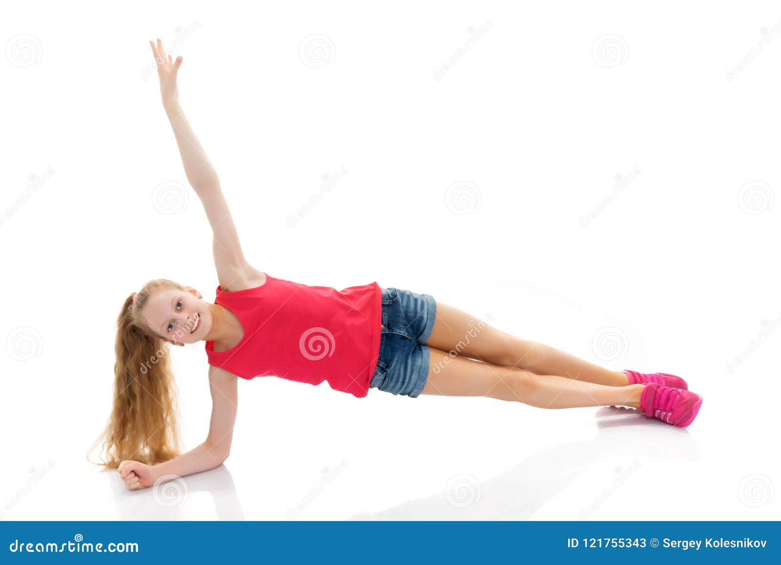 The Gymnast Perform an Acrobatic Element on the Floor. Stock Image ...
