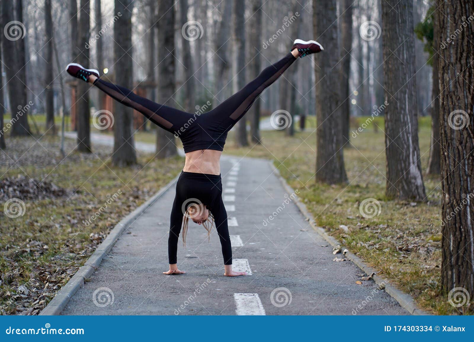 Gymnast workout outdoor stock photo. Image of alley - 174303334