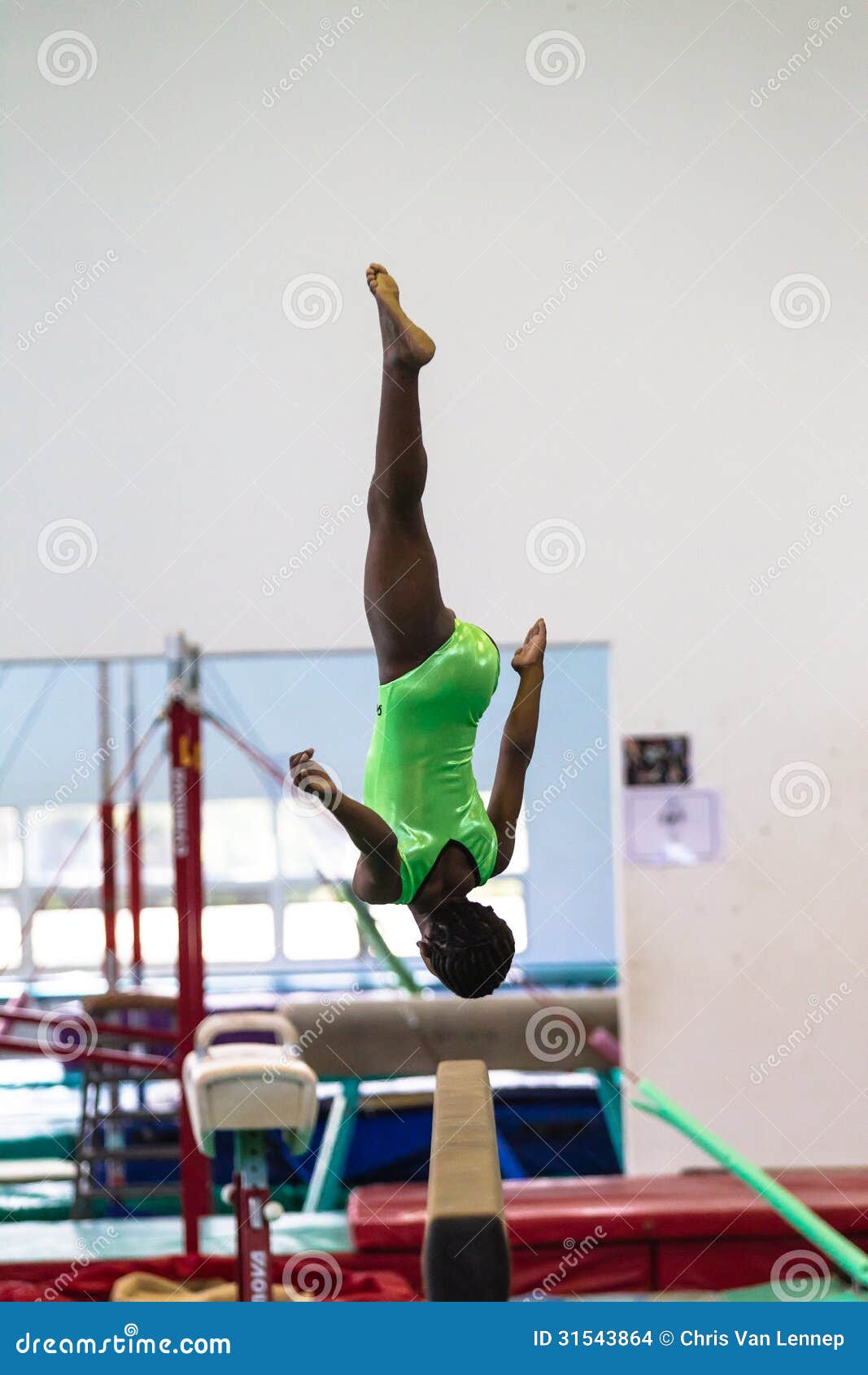 Gymnastics Girl Beam Flip Arial Courage Editorial Stock Image - Image ...