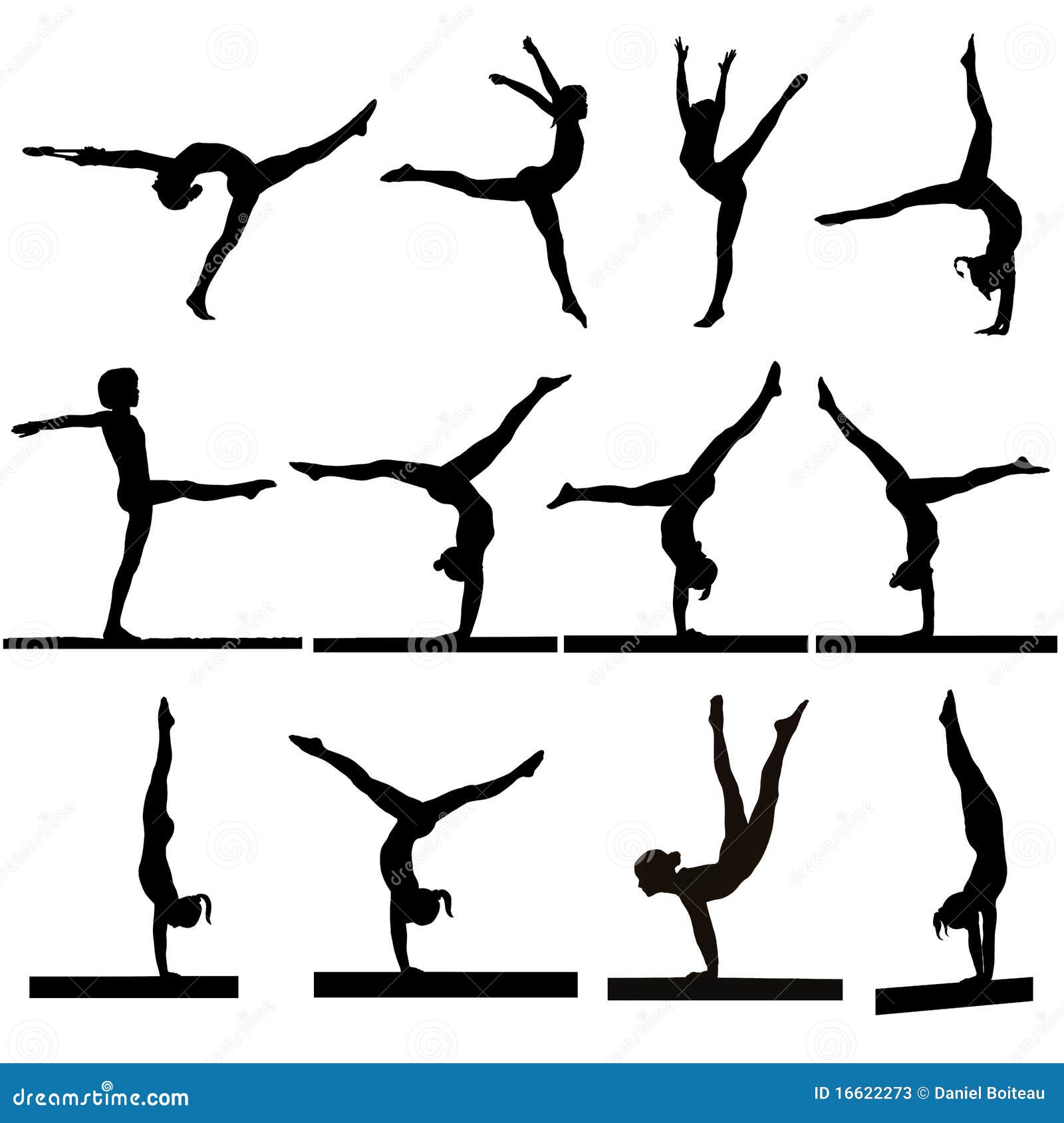 Gymnastics silhouettes stock illustration. Illustration of jump - 16622273