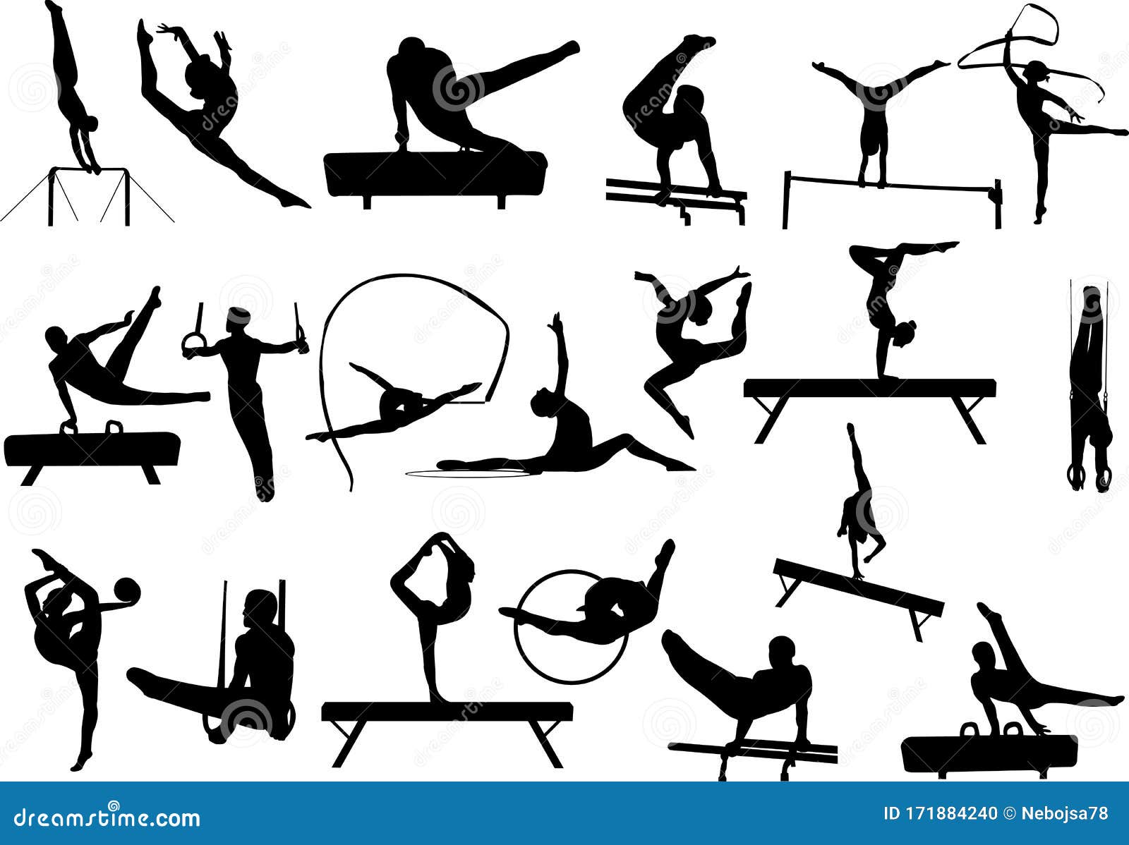 Gymnastics Silhouettes Collection Stock Vector Illustration Of Event