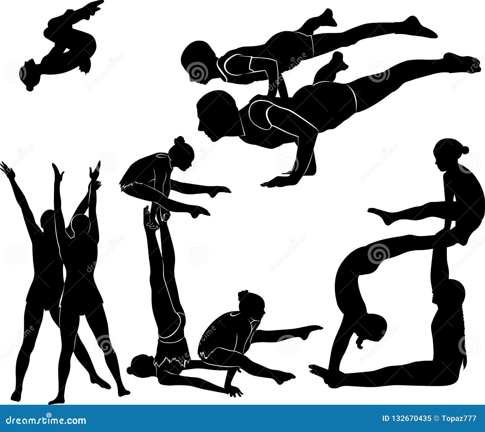 Gymnasts Acrobats Vector Black Silhouette | CartoonDealer.com #132670435