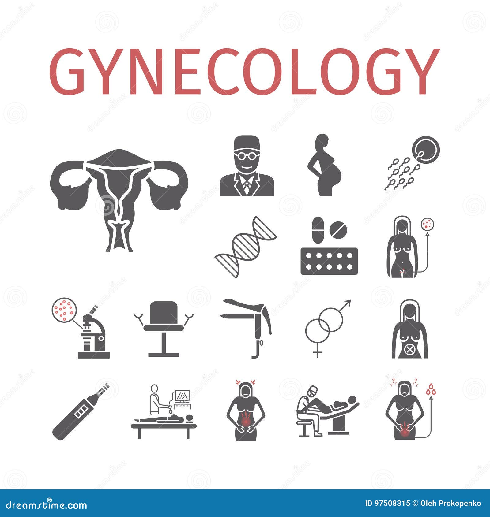 Gynecology. Flat Icons Set. Vector Signs for Web Graphics. Stock Vector ...
