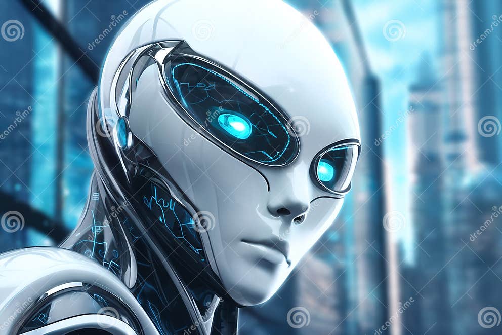 Gynoid A Humanoid Female Android Hybrid Robot With A Female Face In A