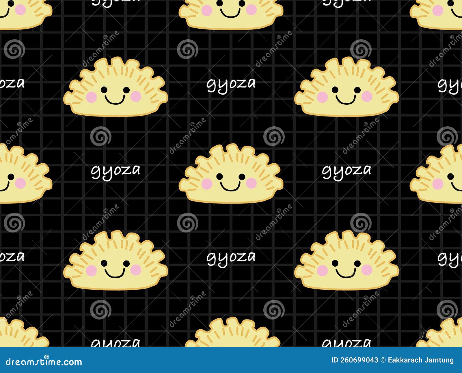 Gyoza Seamless Pattern on Black Background Stock Illustration ...