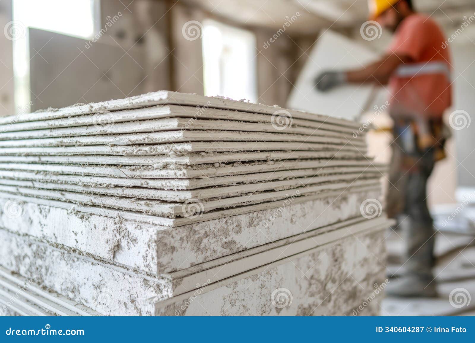 Gypsum Boards Stacked for Installation As a Construction Worker ...