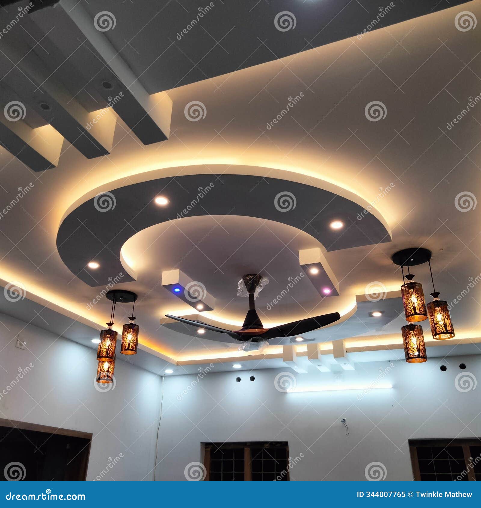 Gypsum Ceiling False Ceiling Interior House Architecture Home Roof Light Stock Image - Image of ...