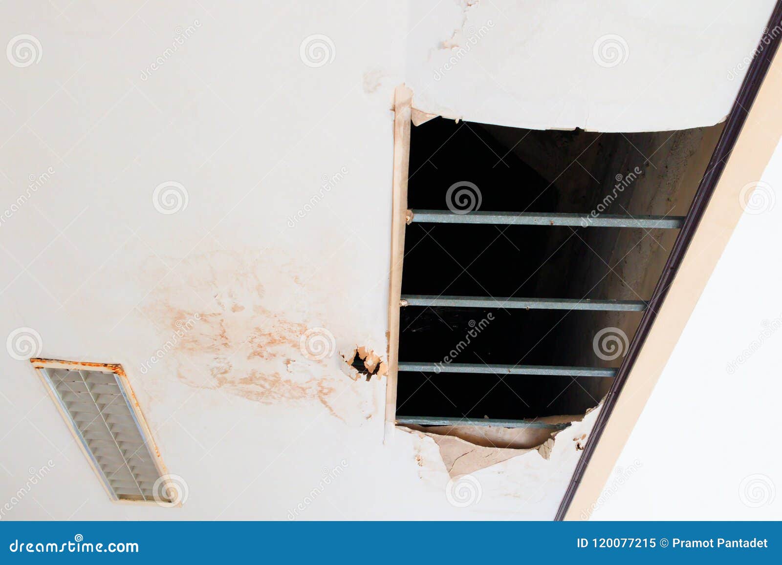 Gypsum Ceiling Inside Damaged by Water Leaking Stock Image - Image of ...