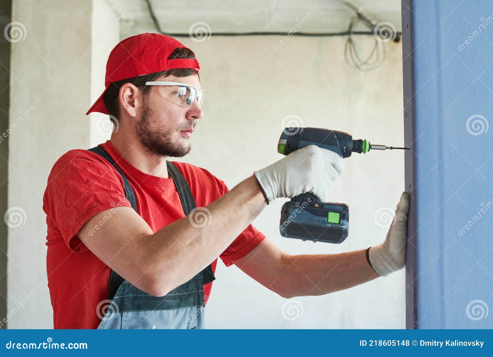 Gypsum Plasterboard Work. Drywall Construction at Home. Contractor ...
