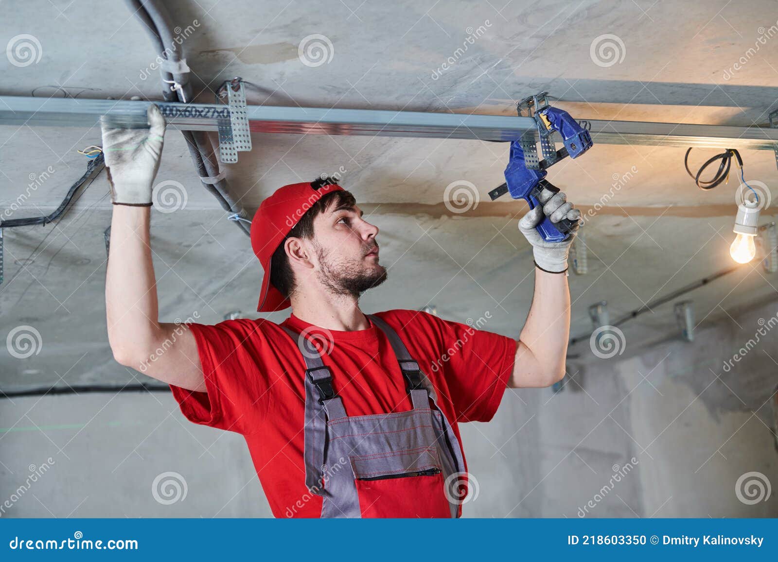 Gypsum Plasterboard Work. Drywall Construction at Home. Contractor ...