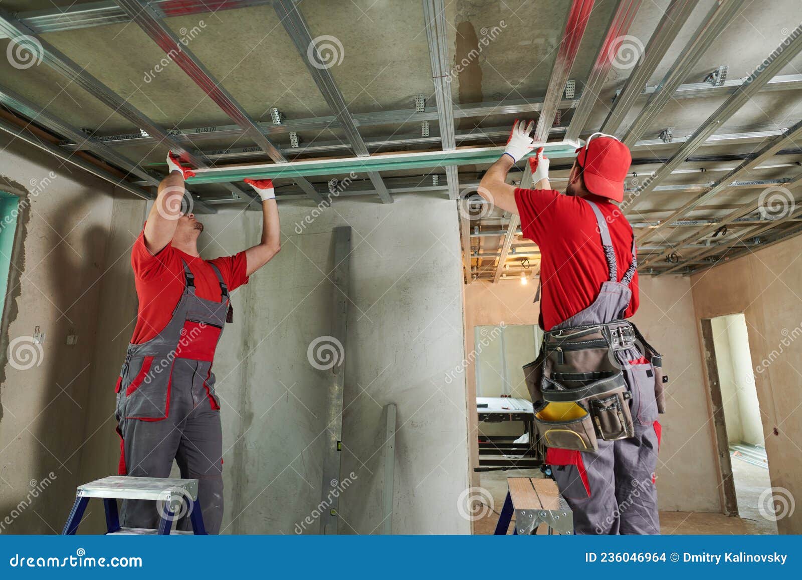 Gypsum Plasterboard Work. Drywall Construction at Home. Contractor ...