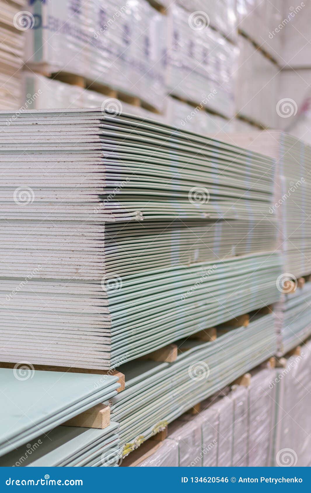 Gypsum Plasterboard in the Pack. the Stack of Gypsum Board Preparing ...