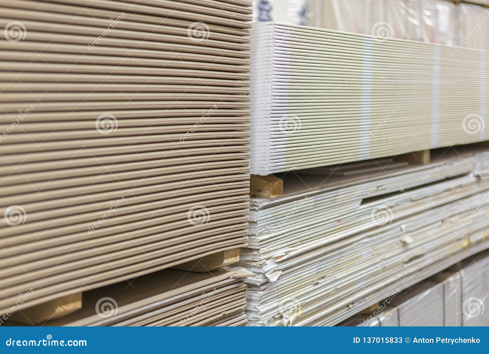 Gypsum Plasterboard in the Pack. the Stack of Gypsum Board Preparing ...