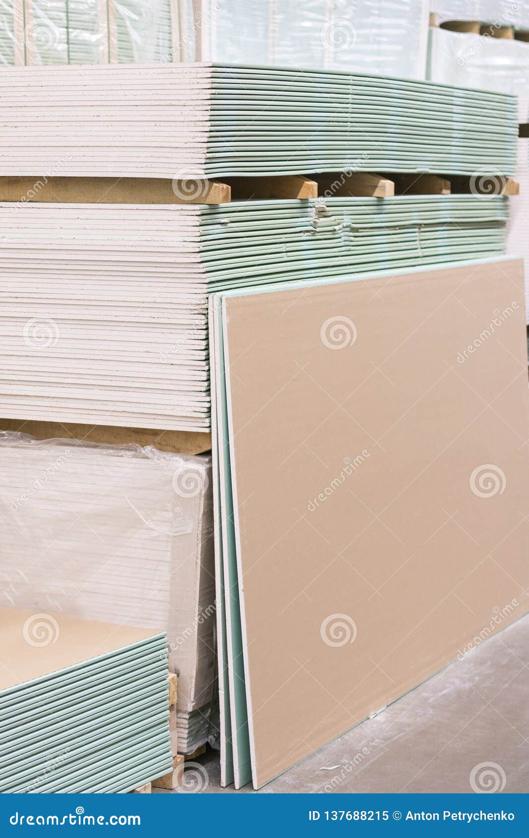 Gypsum Plasterboard in the Pack. the Stack of Gypsum Board Preparing ...