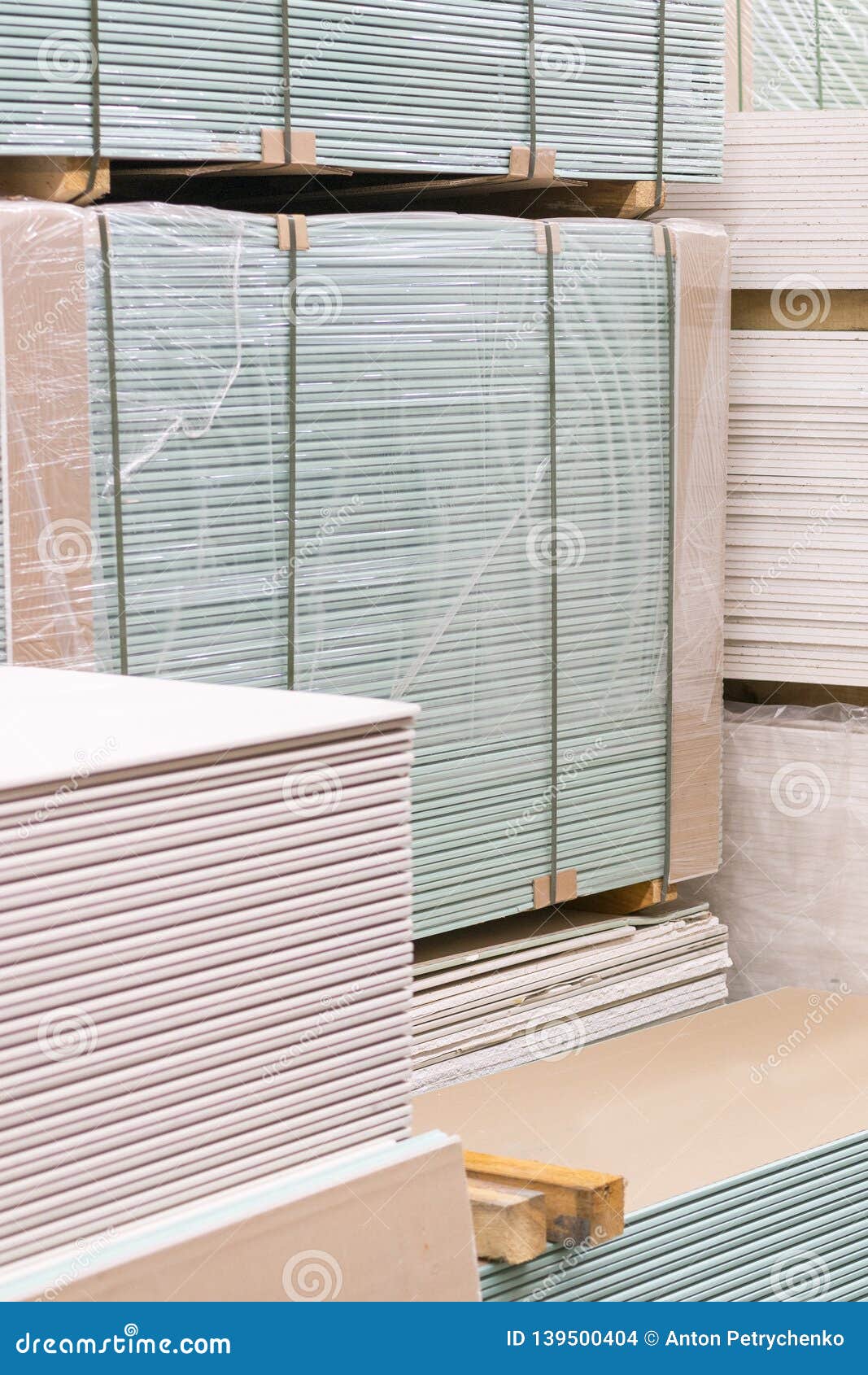 Gypsum Plasterboard in the Pack. the Stack of Gypsum Board Preparing ...