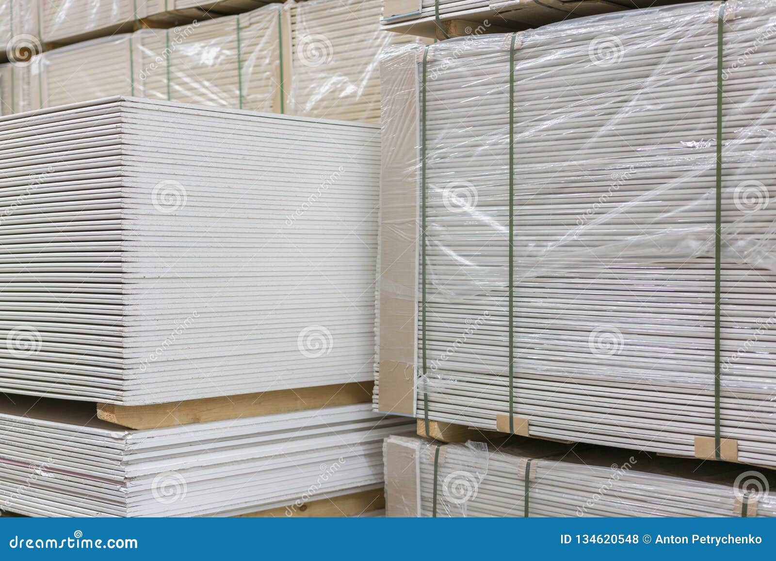 Gypsum Plasterboard in the Pack. the Stack of Gypsum Board Preparing ...