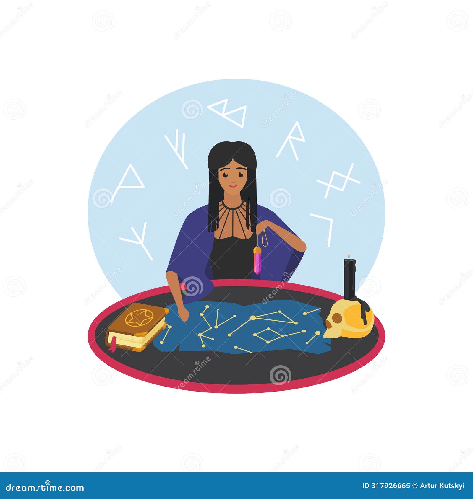 Gypsy Fortune Telling at Table Using Gemstone Pendulum on Chain Stock ...