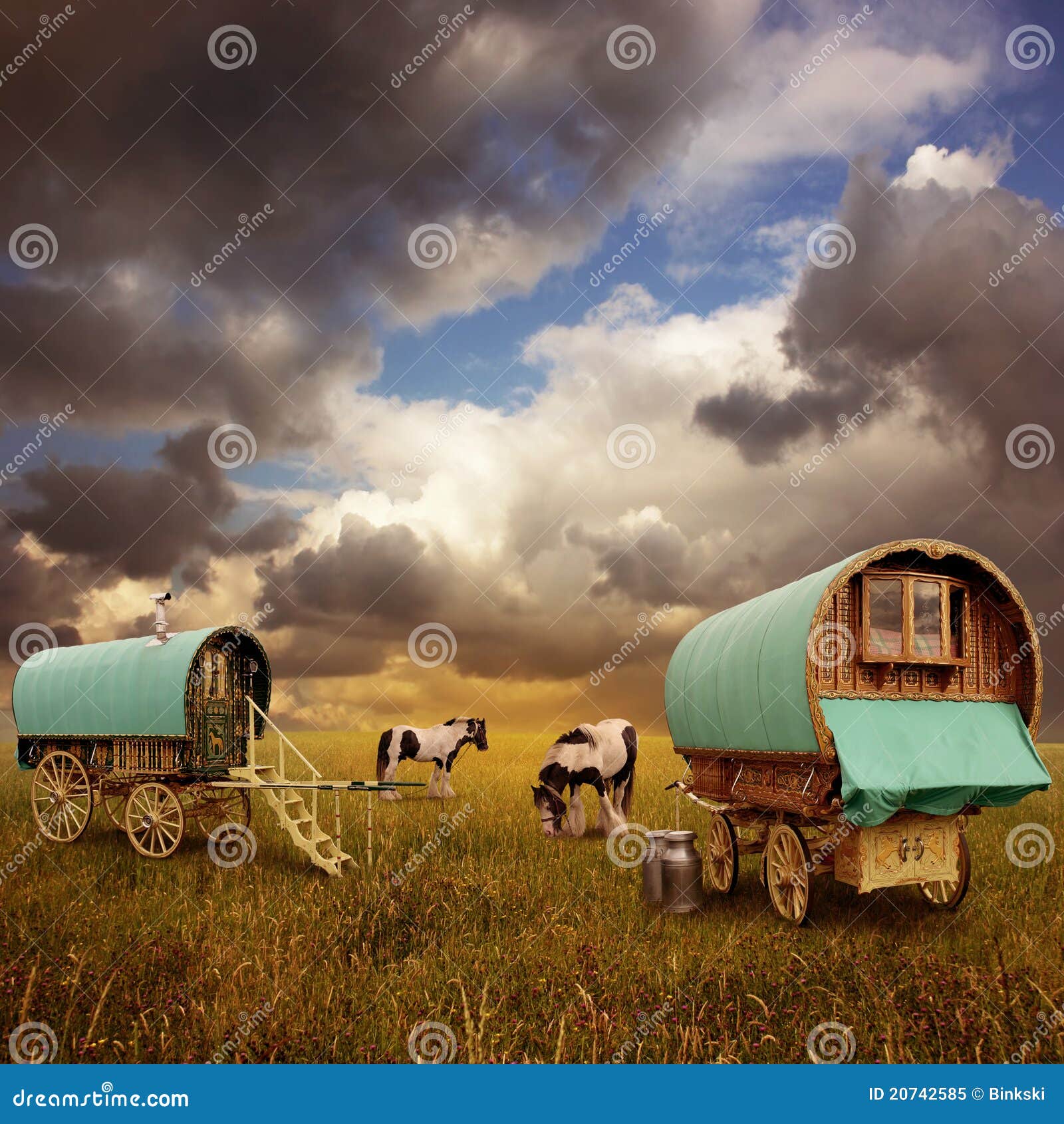 Gypsy Wagons, Caravans stock image. Image of wagon, meadow - 20742585