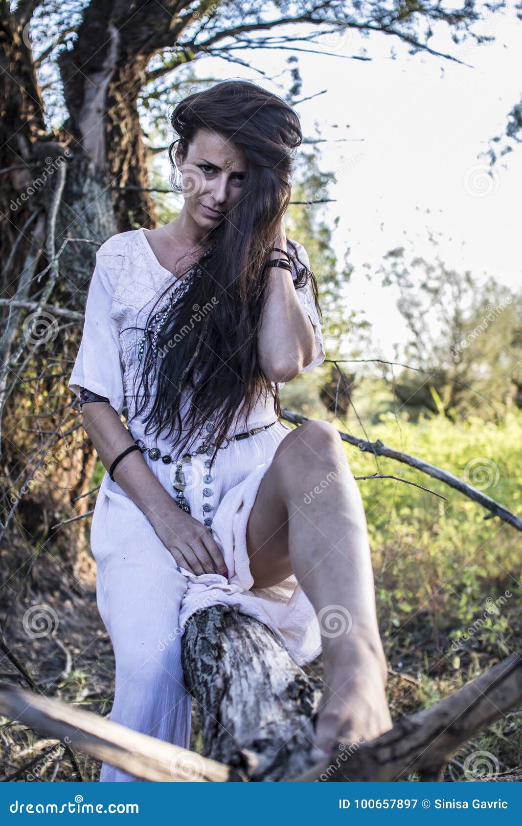 Gypsy woman in the forest stock image. Image of hypnotic - 100657897