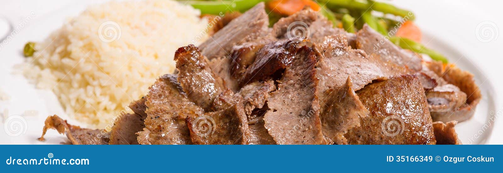 Gyro Doner Garnished with Rice Pilaf and Vegetables Served on Th Stock ...