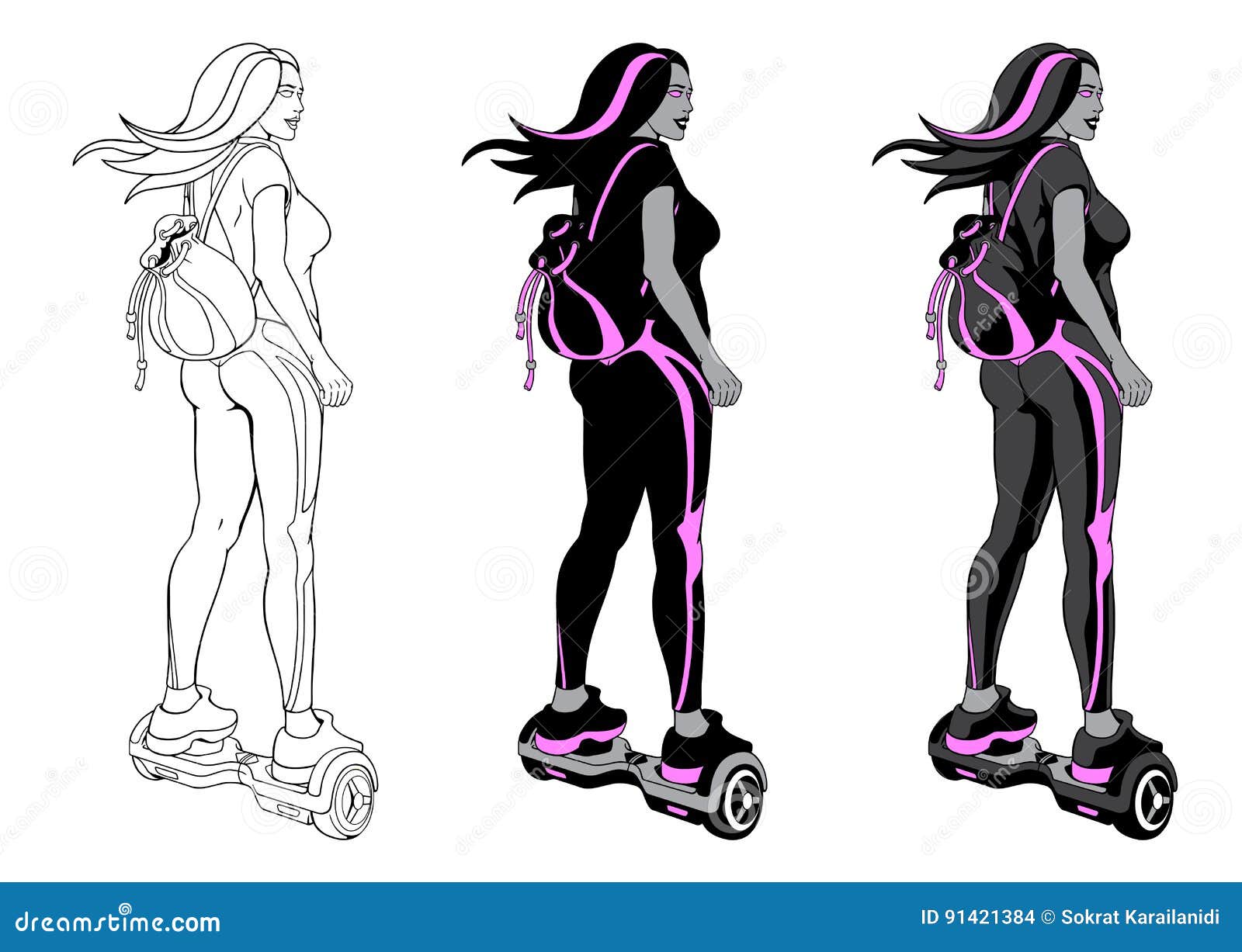 Gyro Scooter Gyroboard Girl Stock Vector - Illustration of backpack ...