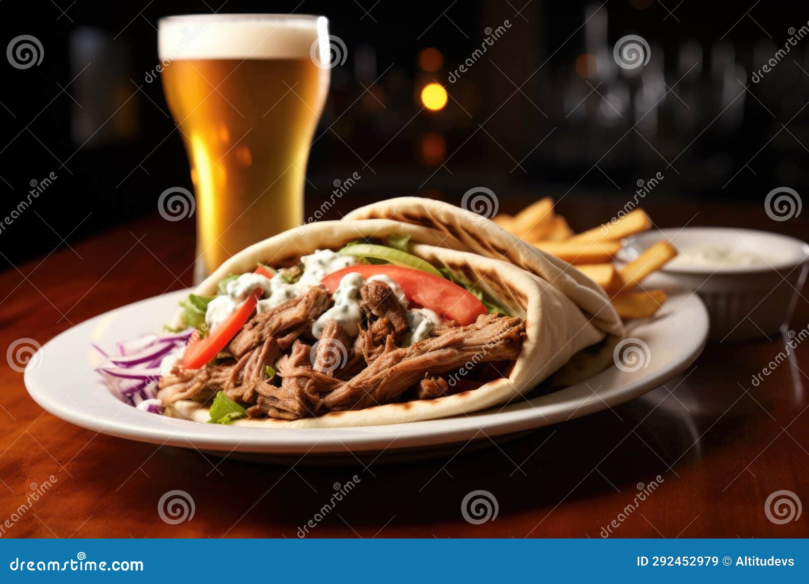 A Gyros with a Pint of Beer on the Side Stock Image - Image of ...