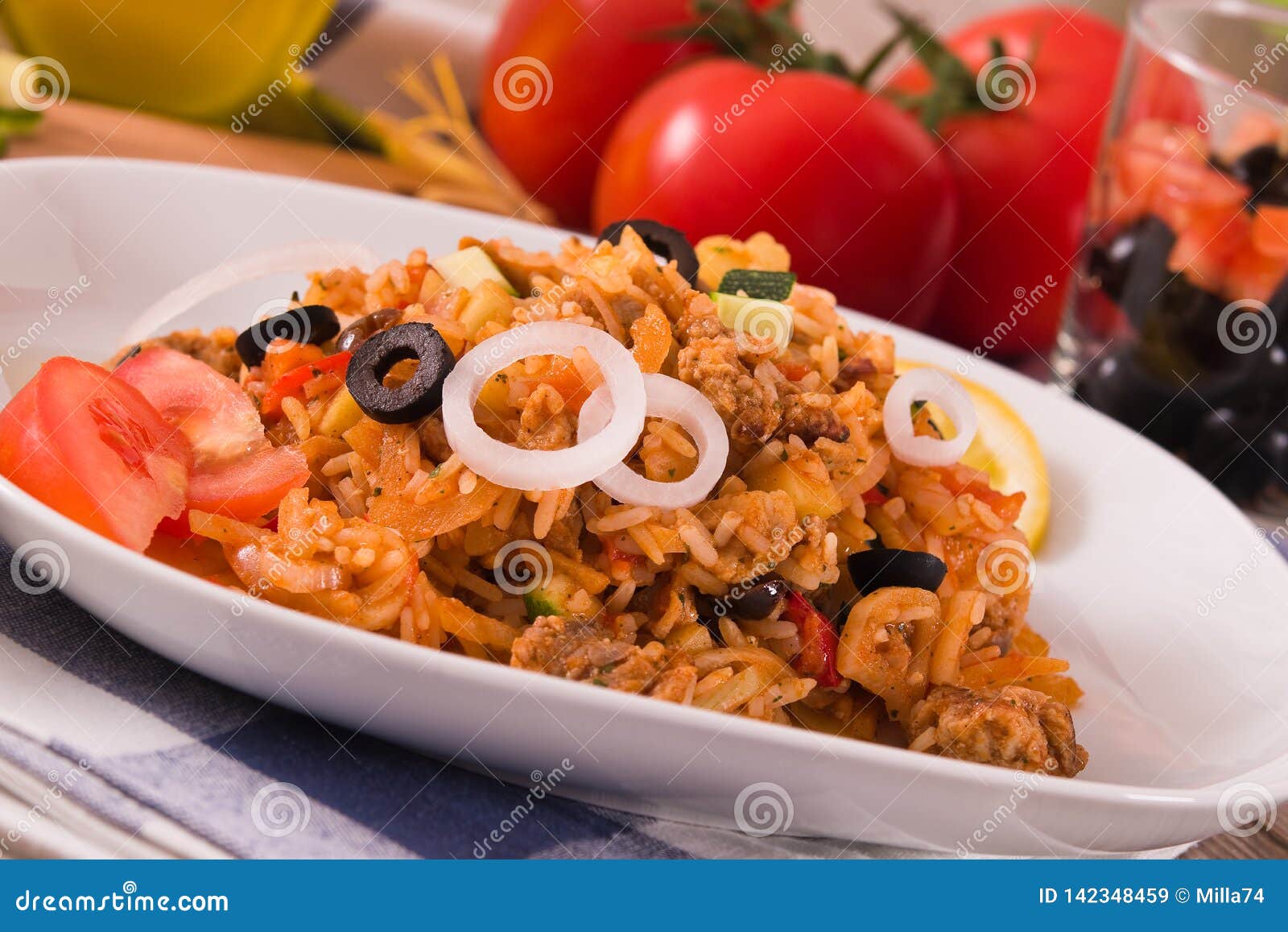 Gyros rice dish. stock image. Image of gourmet, grape - 142348459