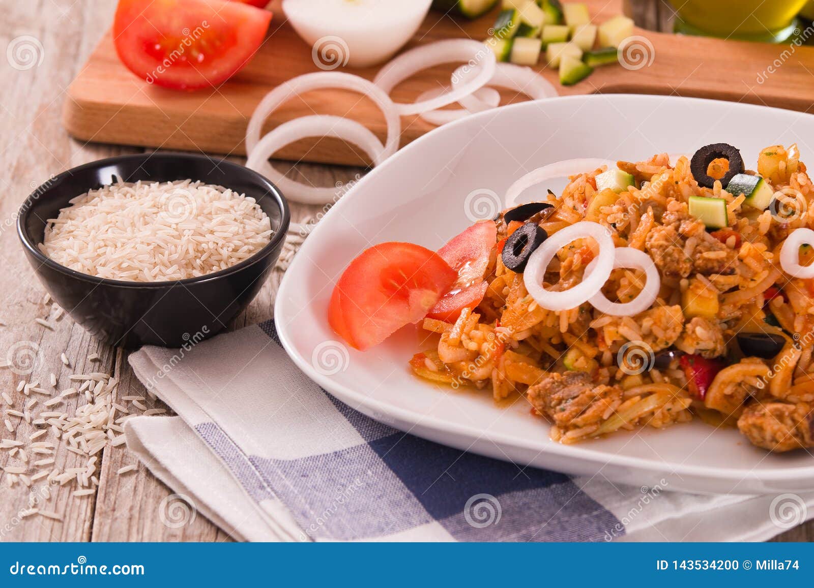 Gyros rice dish. stock photo. Image of meat, condiment - 143534200
