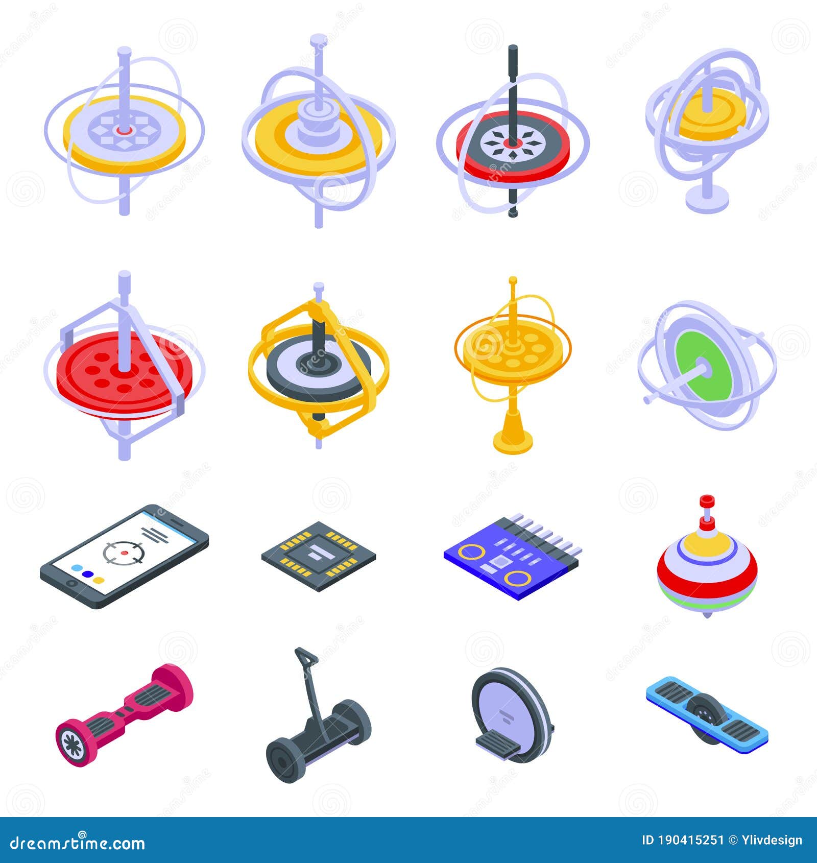 Gyroscope Icons Set, Isometric Style Stock Vector - Illustration of ...