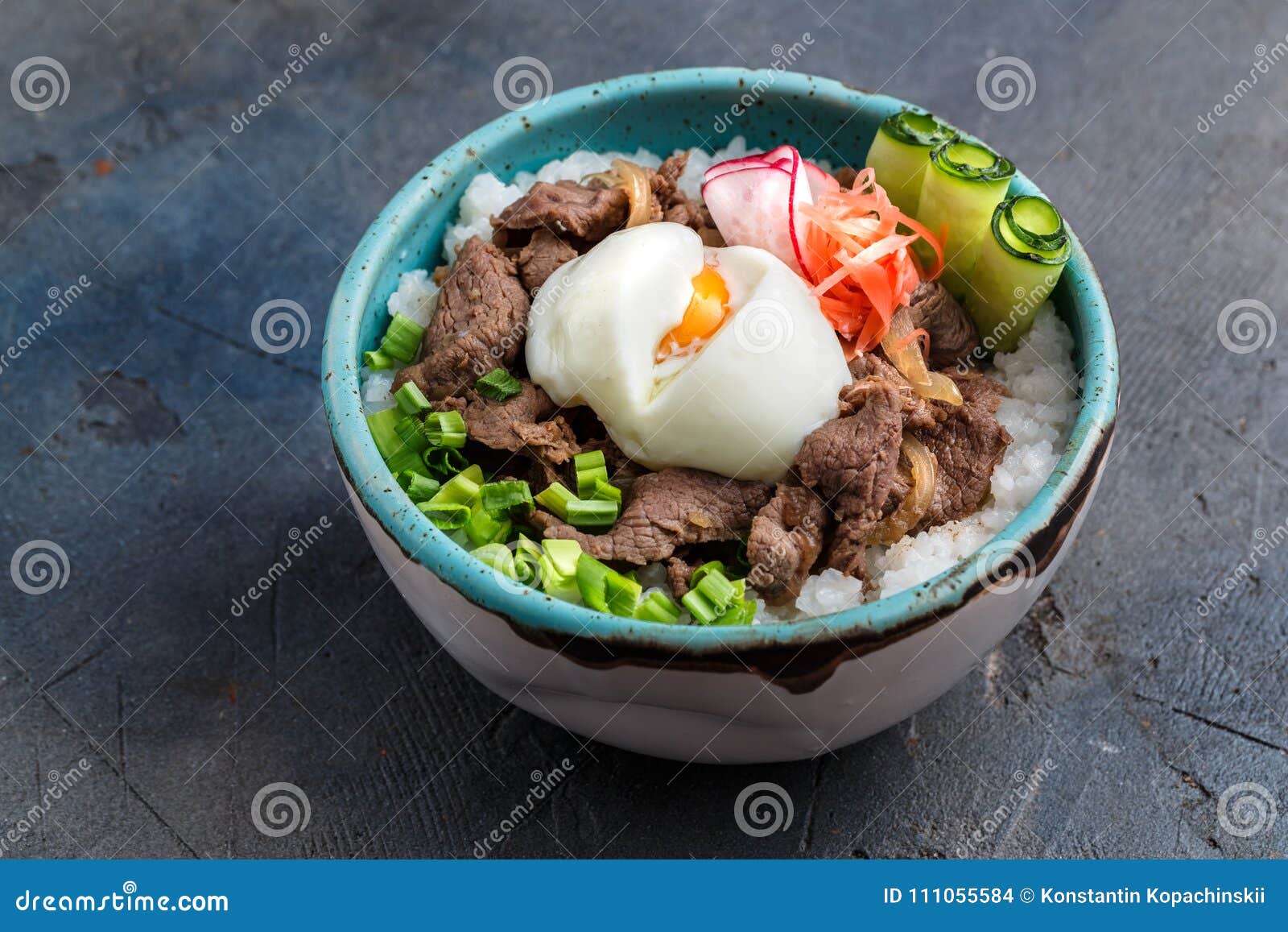 Gyudon Bowl or Beef and Rice Dish Isolated, Copyspace Stock Photo ...