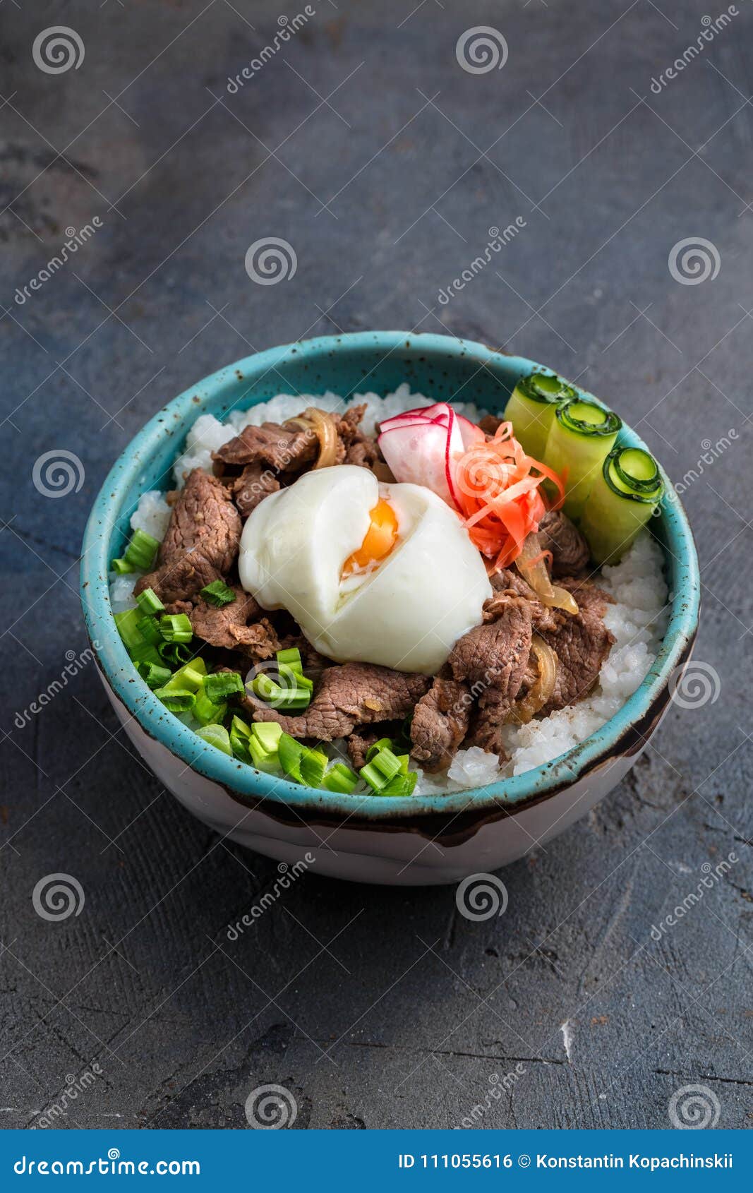 Gyudon Bowl or Beef and Rice Dish Isolated, Copyspace Stock Photo ...