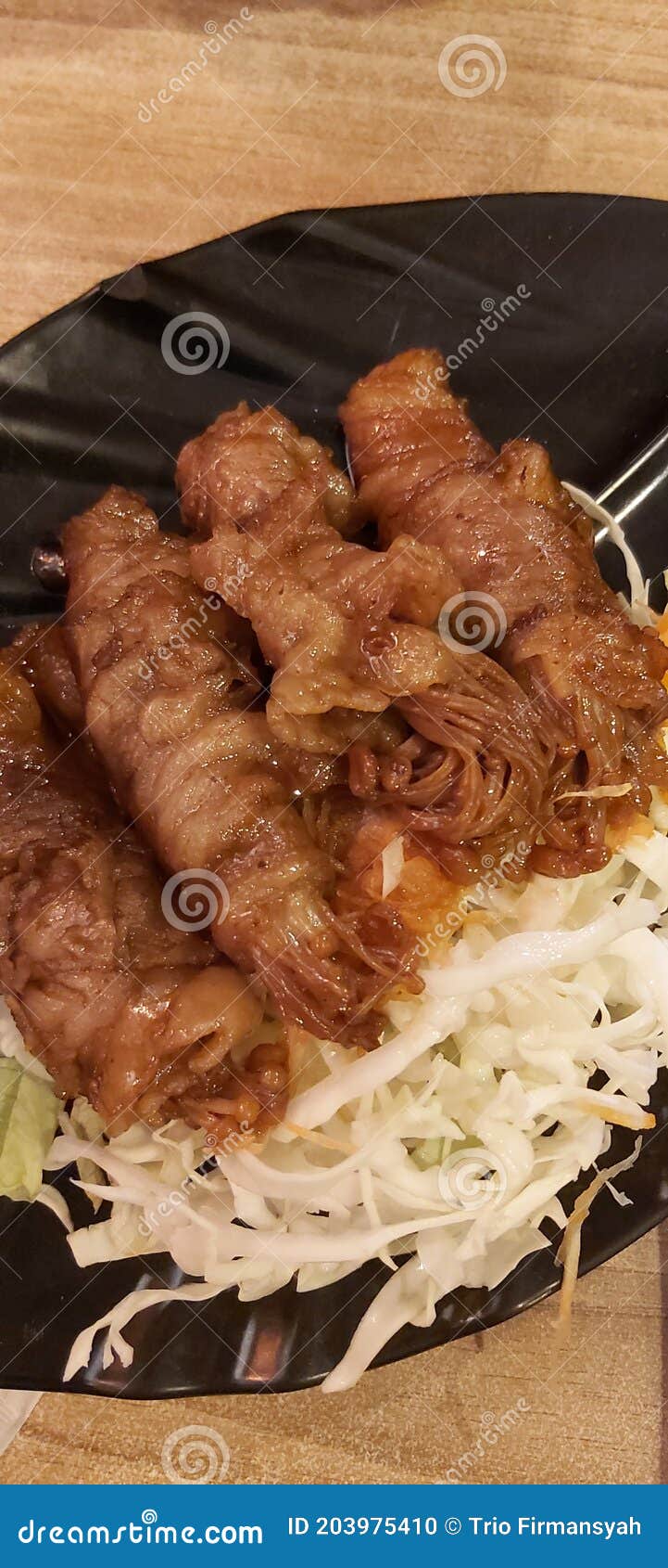 Gyuniku Enokimaki desu stock photo. Image of steak, spaghetti - 203975410