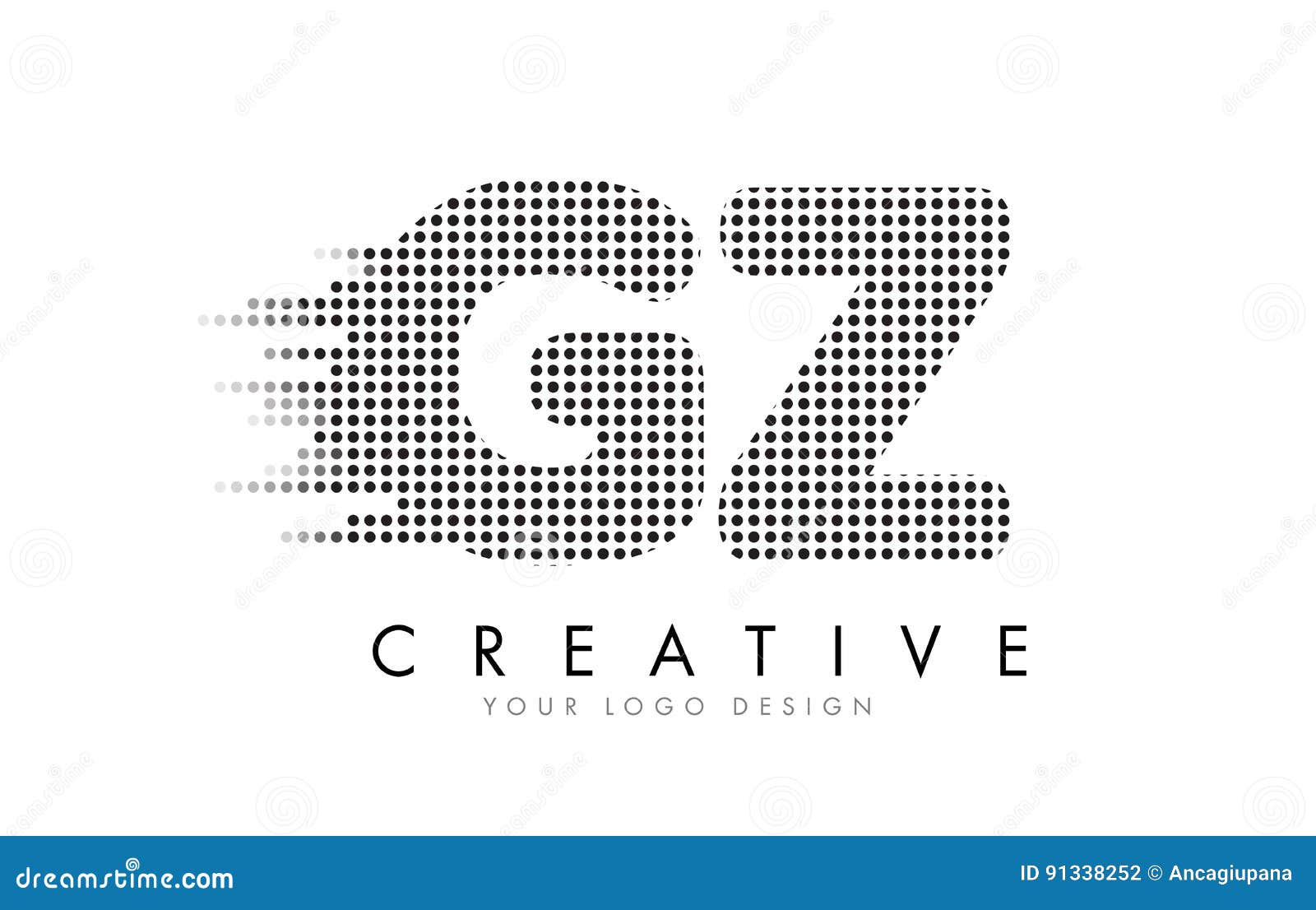 GZ G Z Letter Logo with Black Dots and Trails. Stock Vector ...