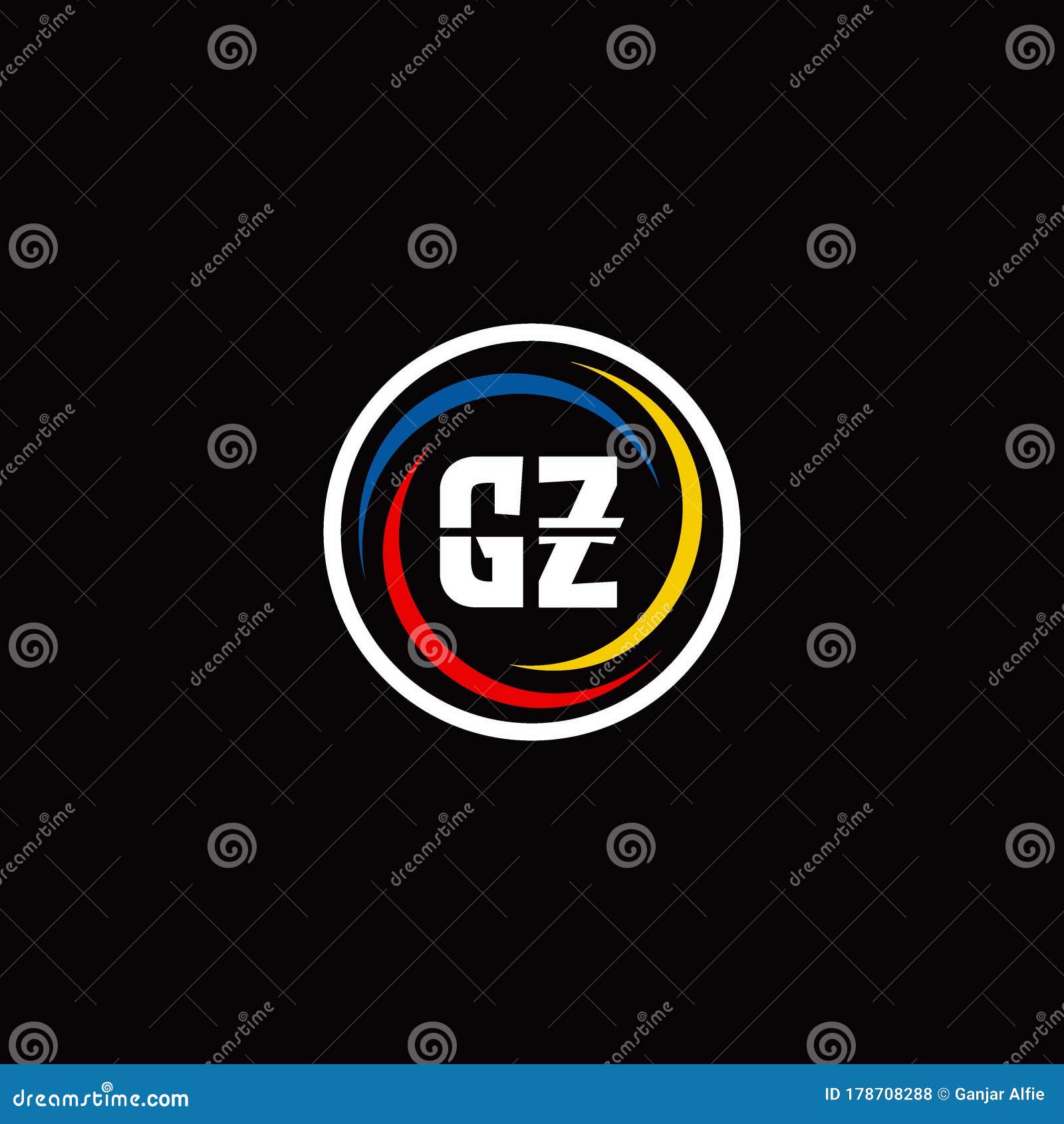 GZ Monogram Logo Isolated on Circle Shape with 3 Slash Colors Rounded ...