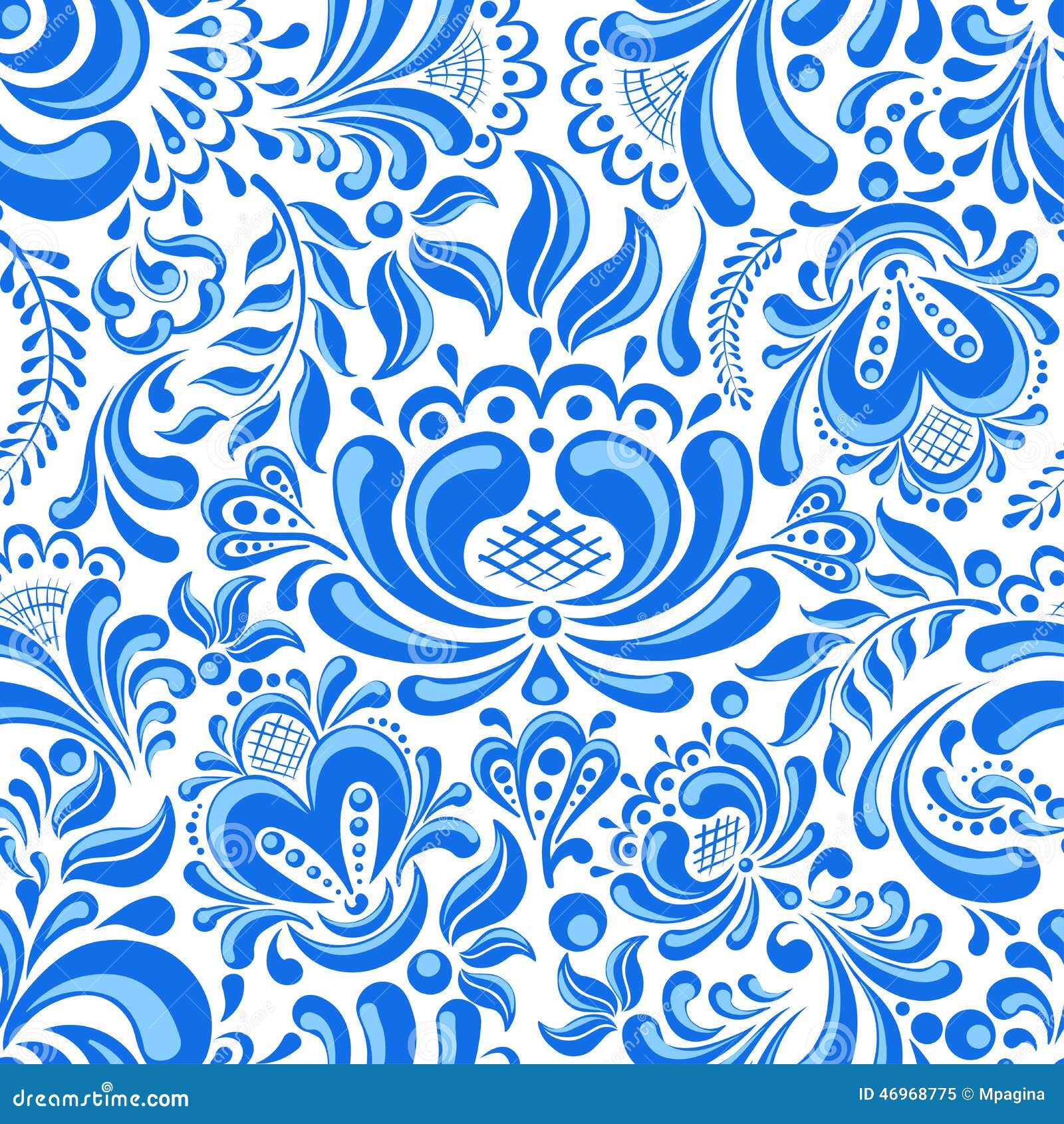 Gzhel seamless pattern stock vector. Illustration of leaves - 46968775
