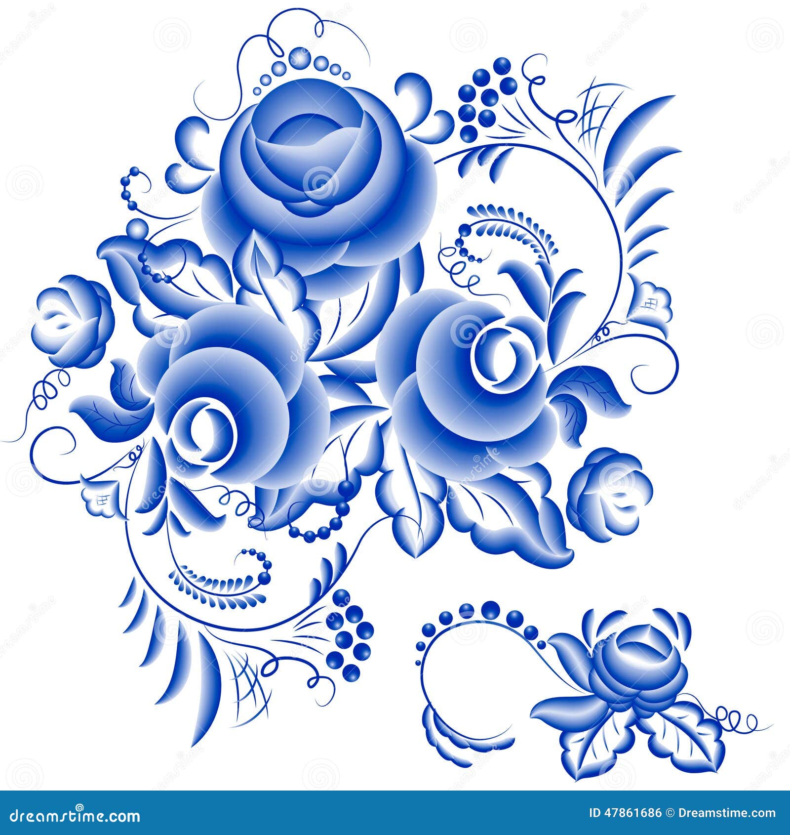 Gzhel. stock vector. Illustration of nature, russian - 47861686