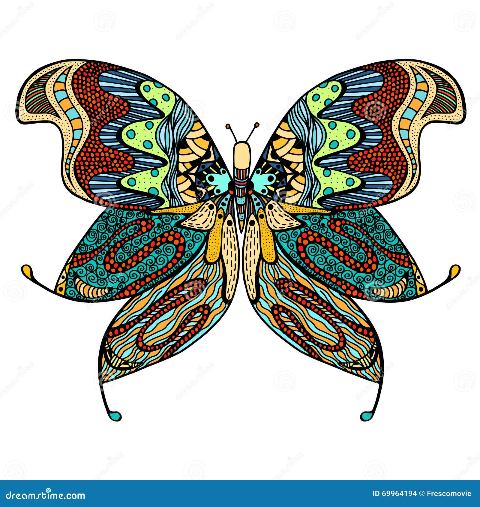Härlig fjäril tecknad hand vektor illustrationer. Illustration av ...