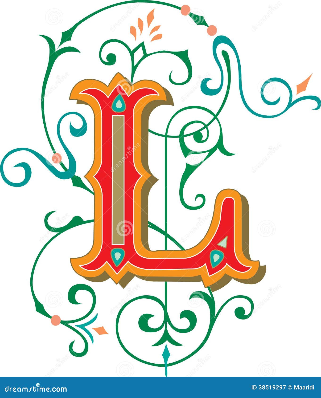 Härlig prydnad, bokstav L vektor illustrationer. Illustration av ...