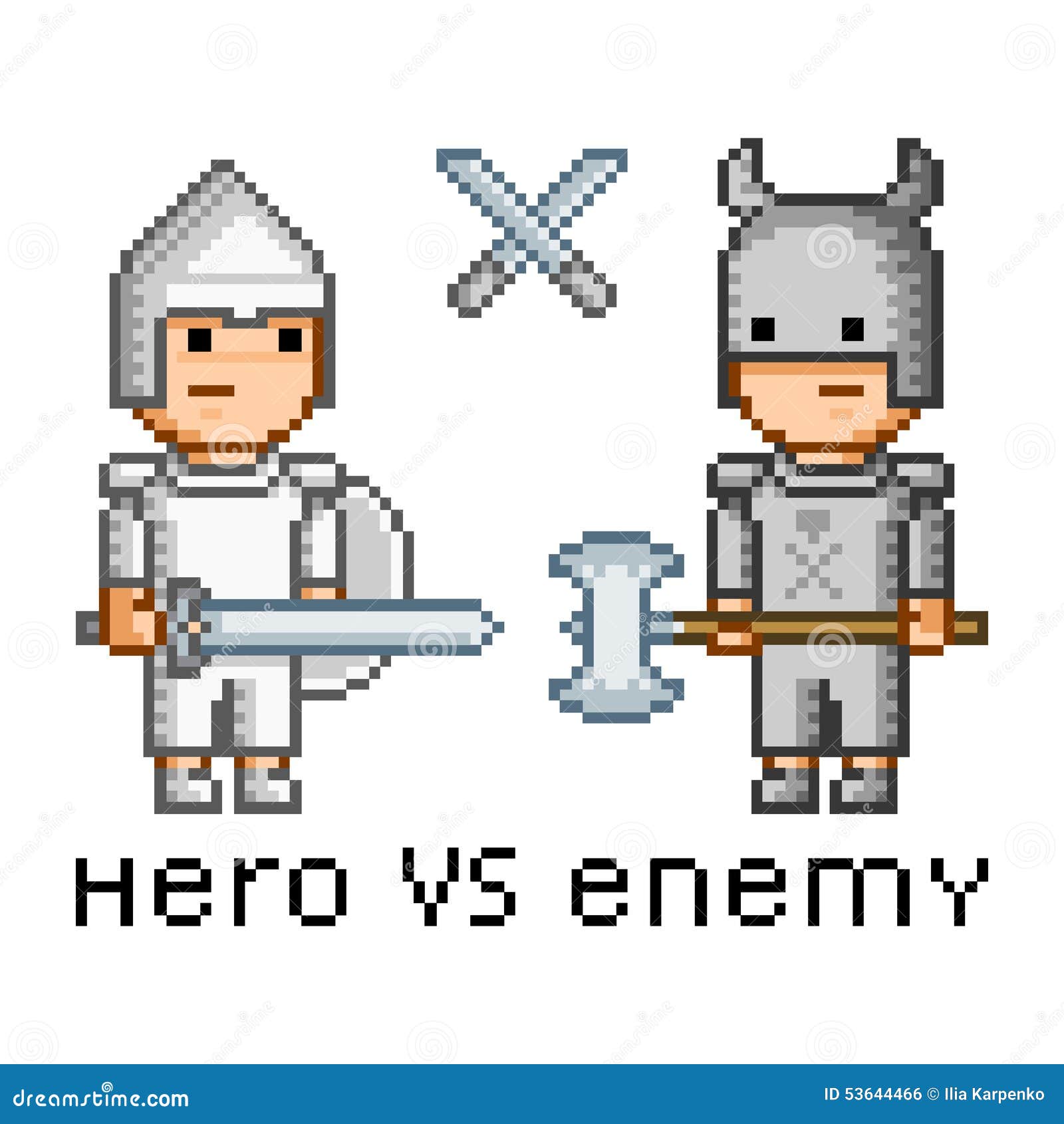 Héros Et Ennemi D'art De Pixel Illustration de Vecteur - Illustration ...