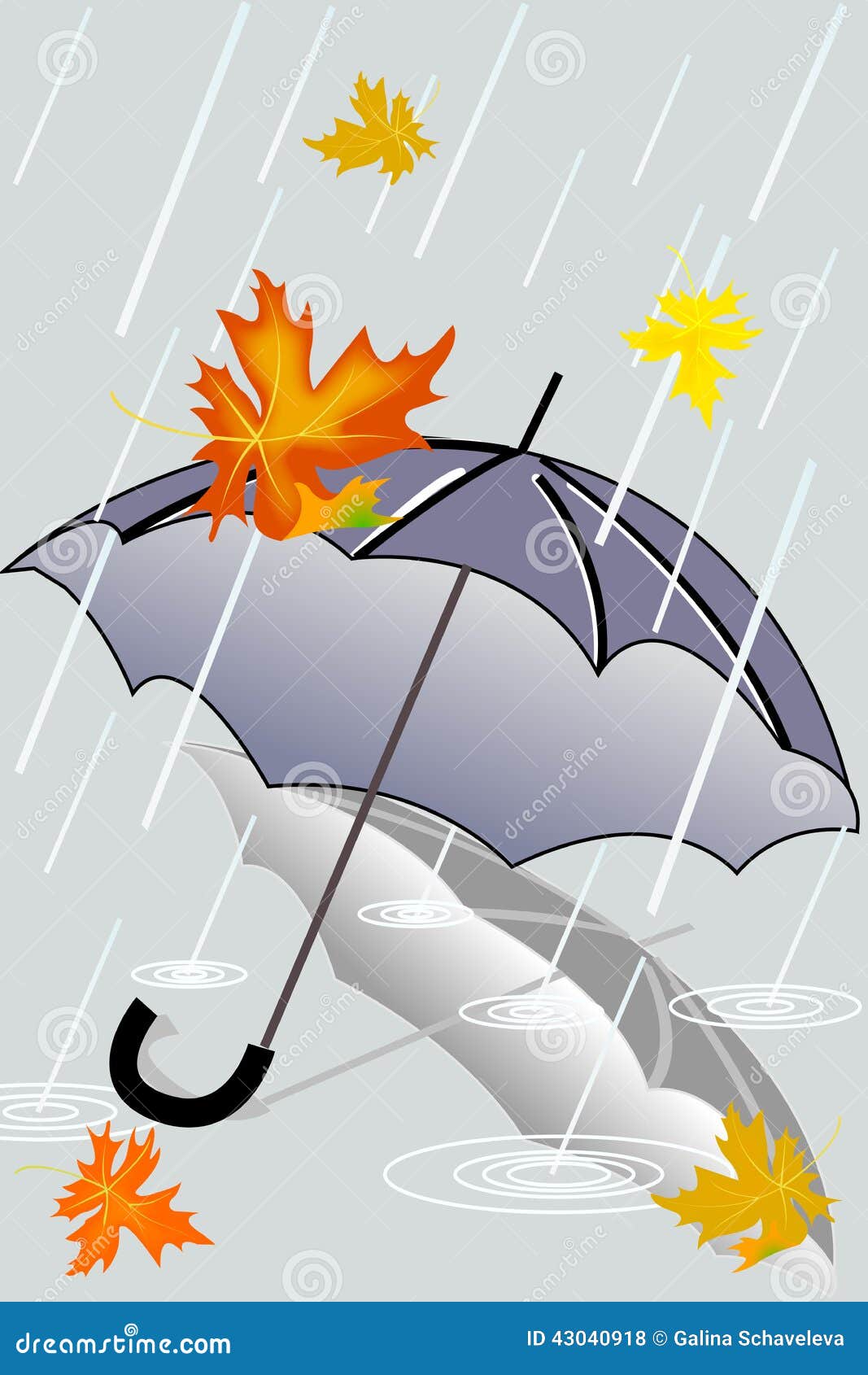Höstregn och glömt paraply vektor illustrationer. Illustration av regn ...