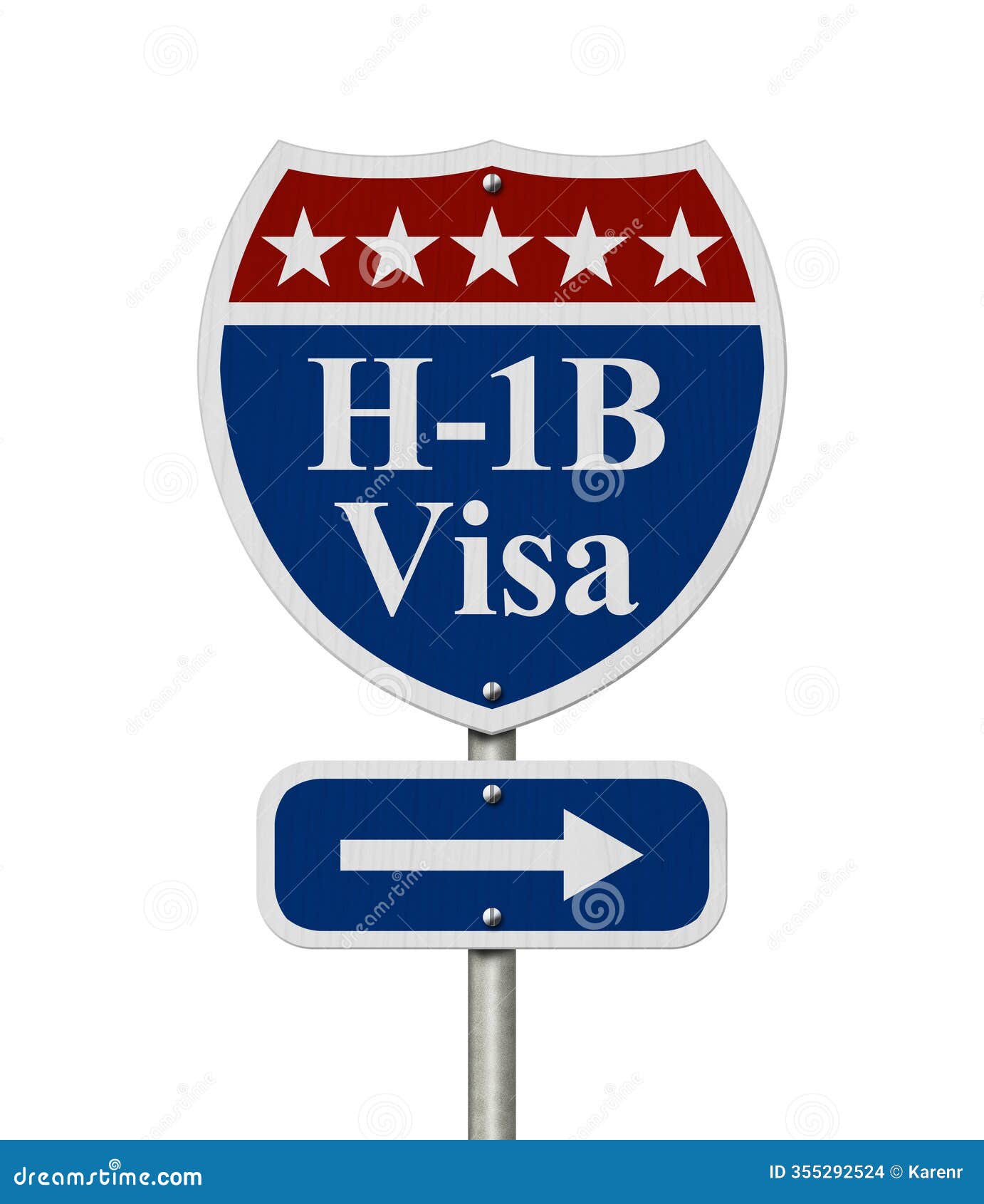 H-1B Visa Road Sign with Directional Arrow Isolated on White Stock ...