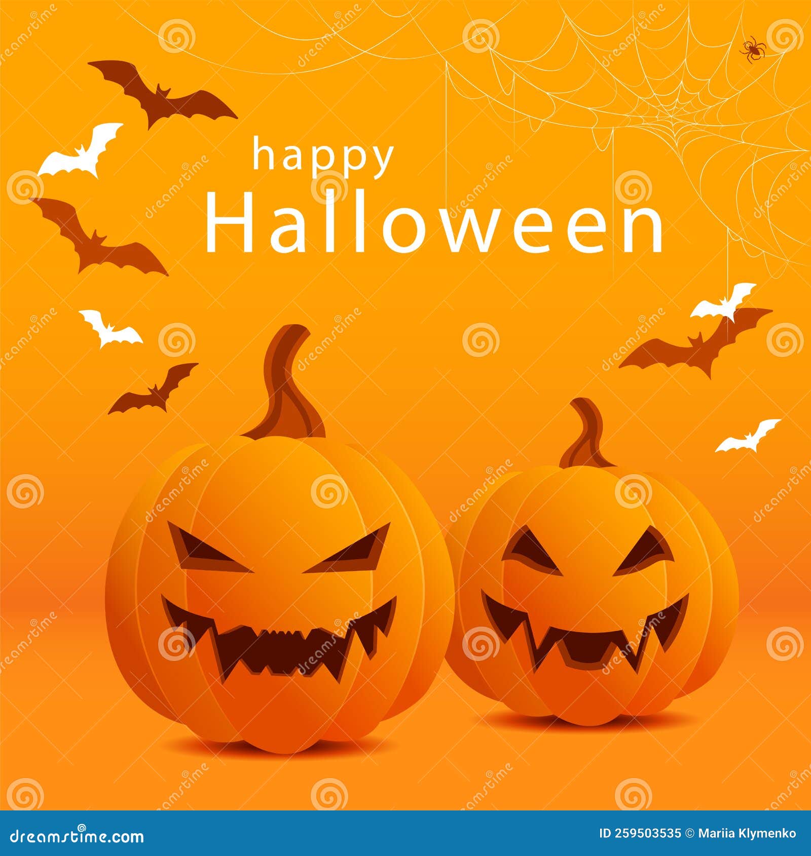 Orange Banner with Evil Smiling Halloween Pumpkins Stock Vector ...