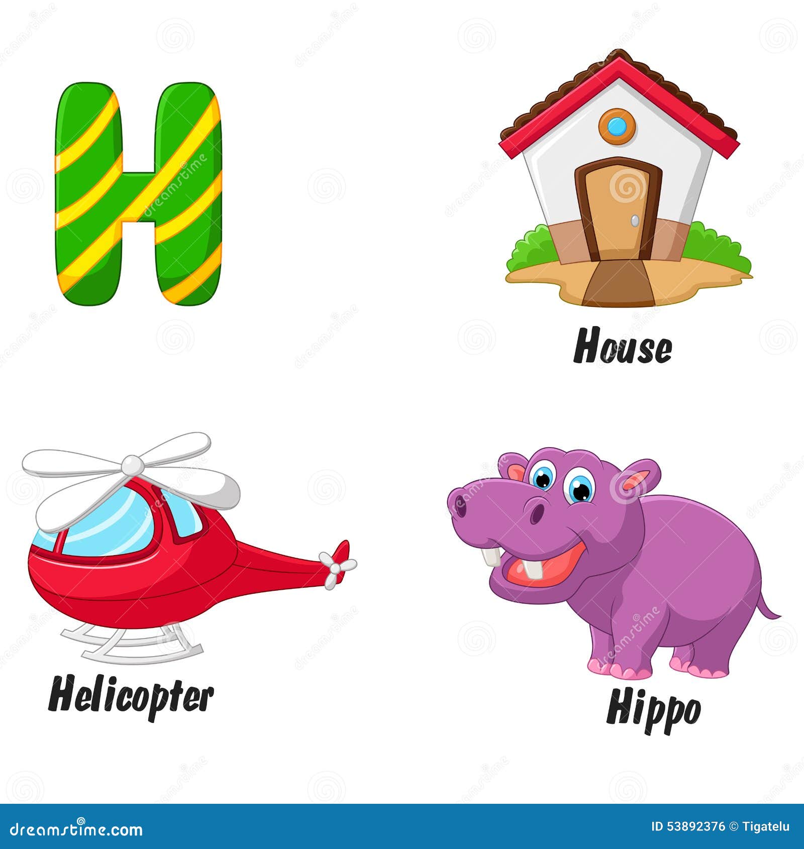 H alphabet cartoon stock vector. Illustration of character - 53892376