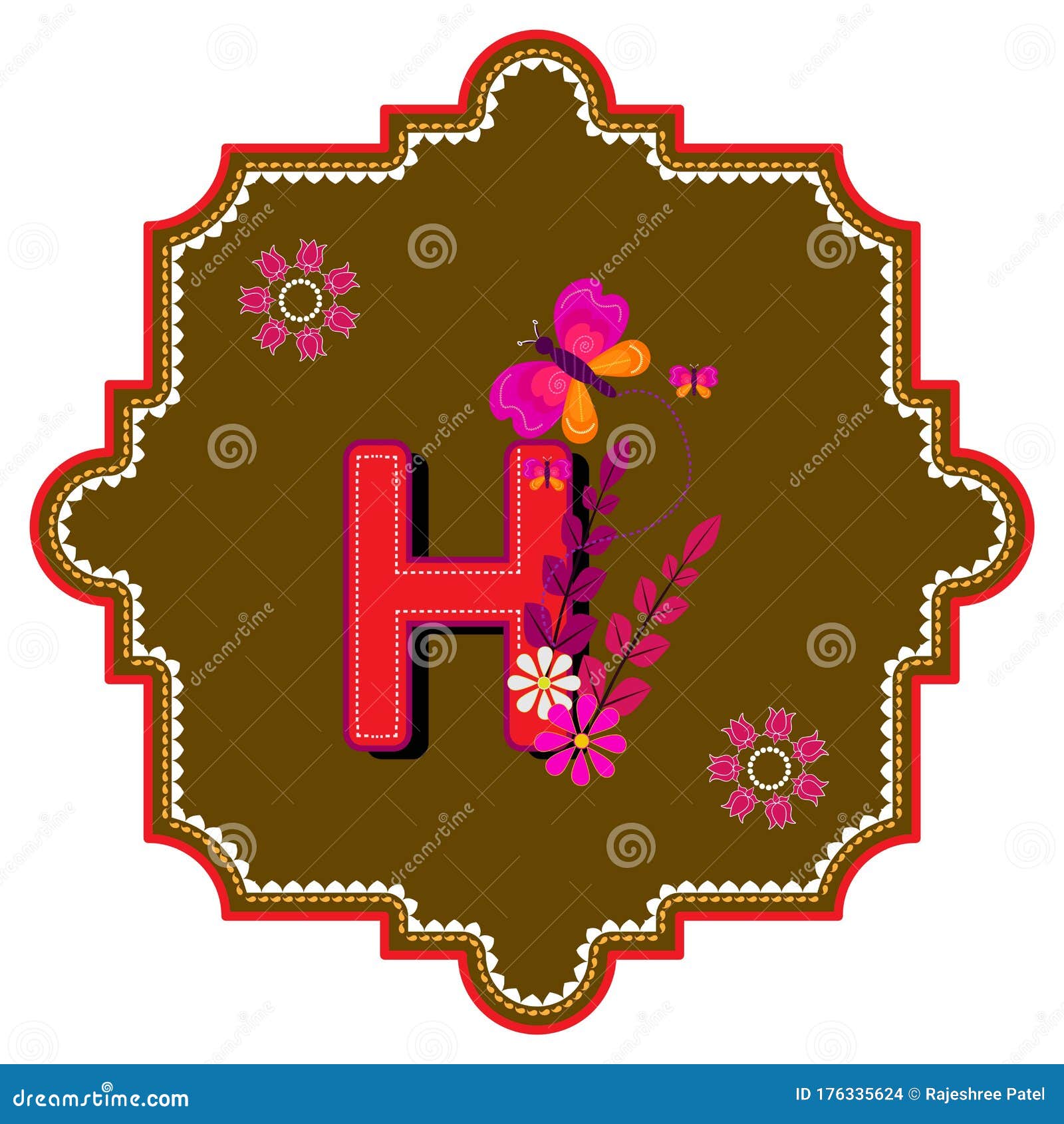 Letter H. Alphabet H Sticker. Floral Type with Butterflies. Lotus and ...