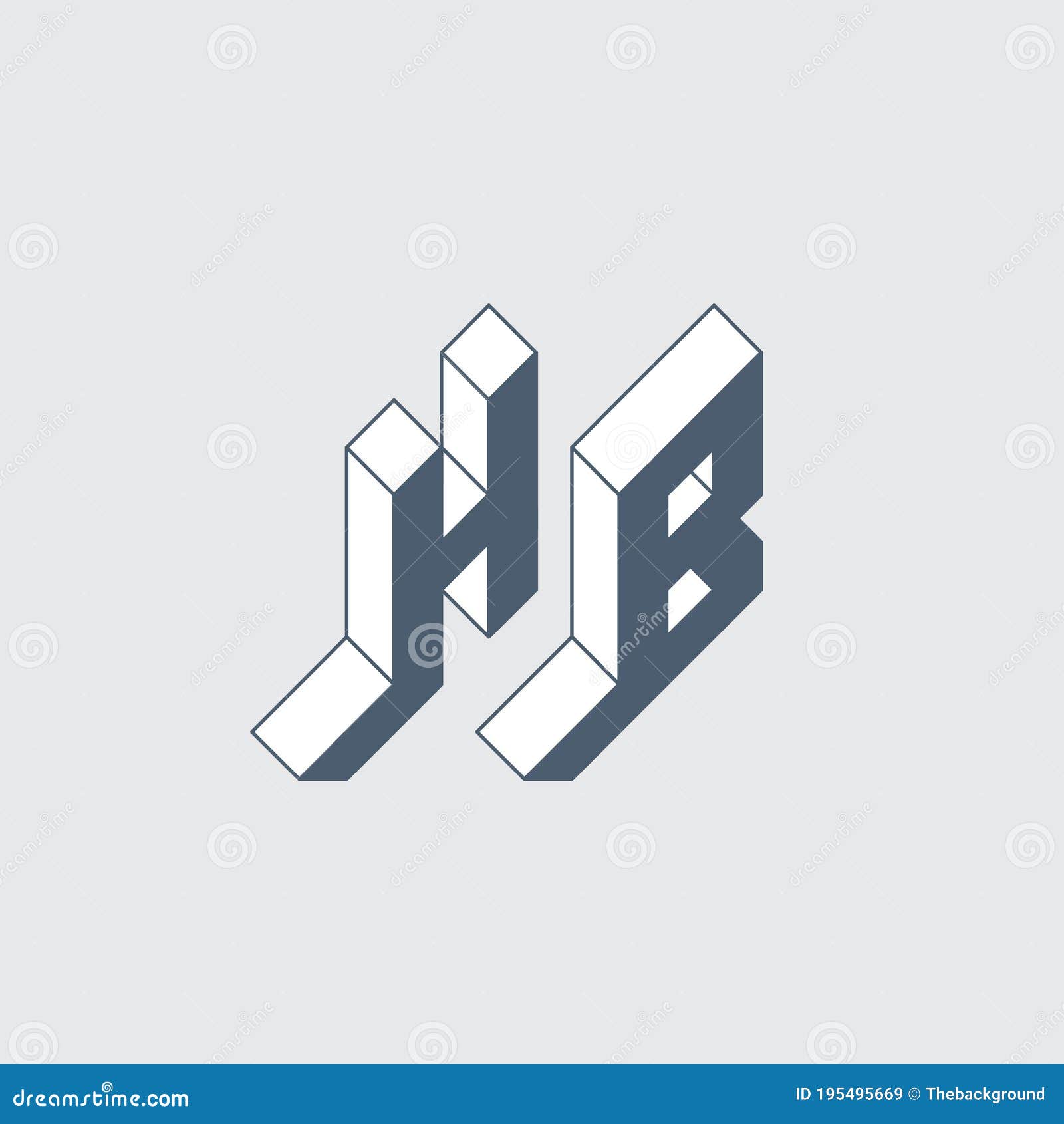 H and B - Monogram or Logotype. HB - 2-letter Code. Isometric 3d Font ...