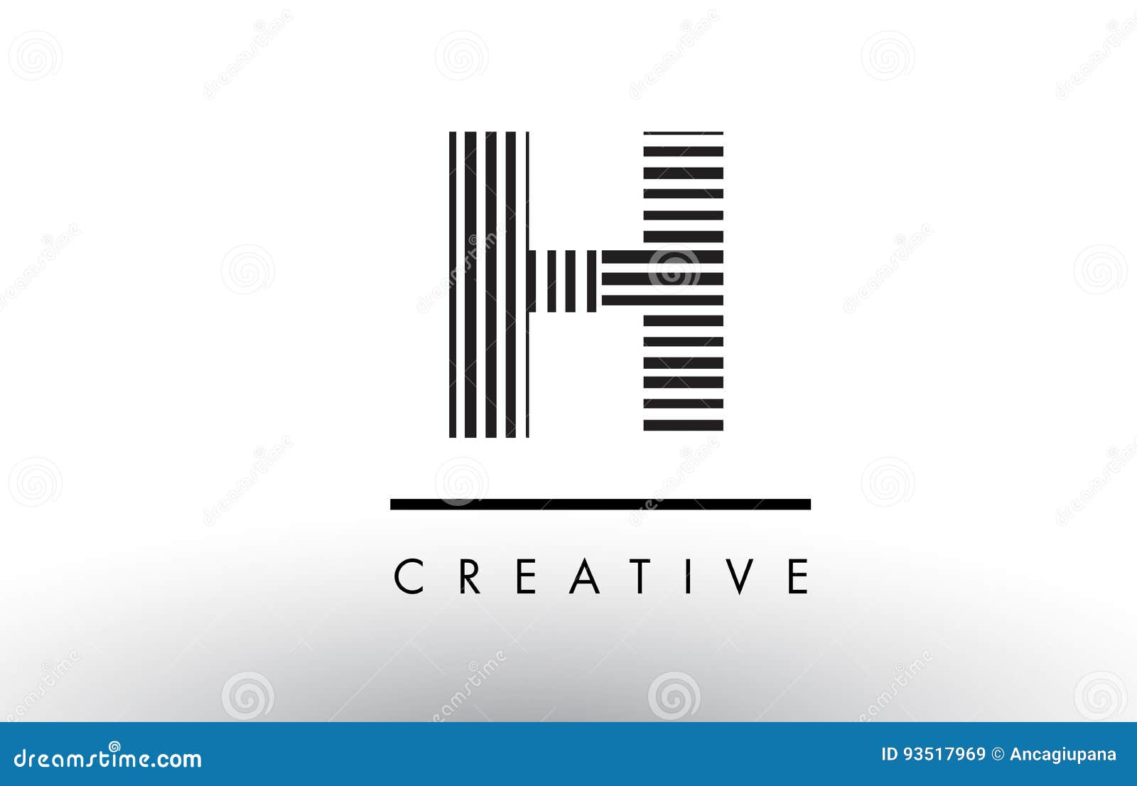 H Black and White Lines Letter Logo Design. Stock Vector - Illustration ...