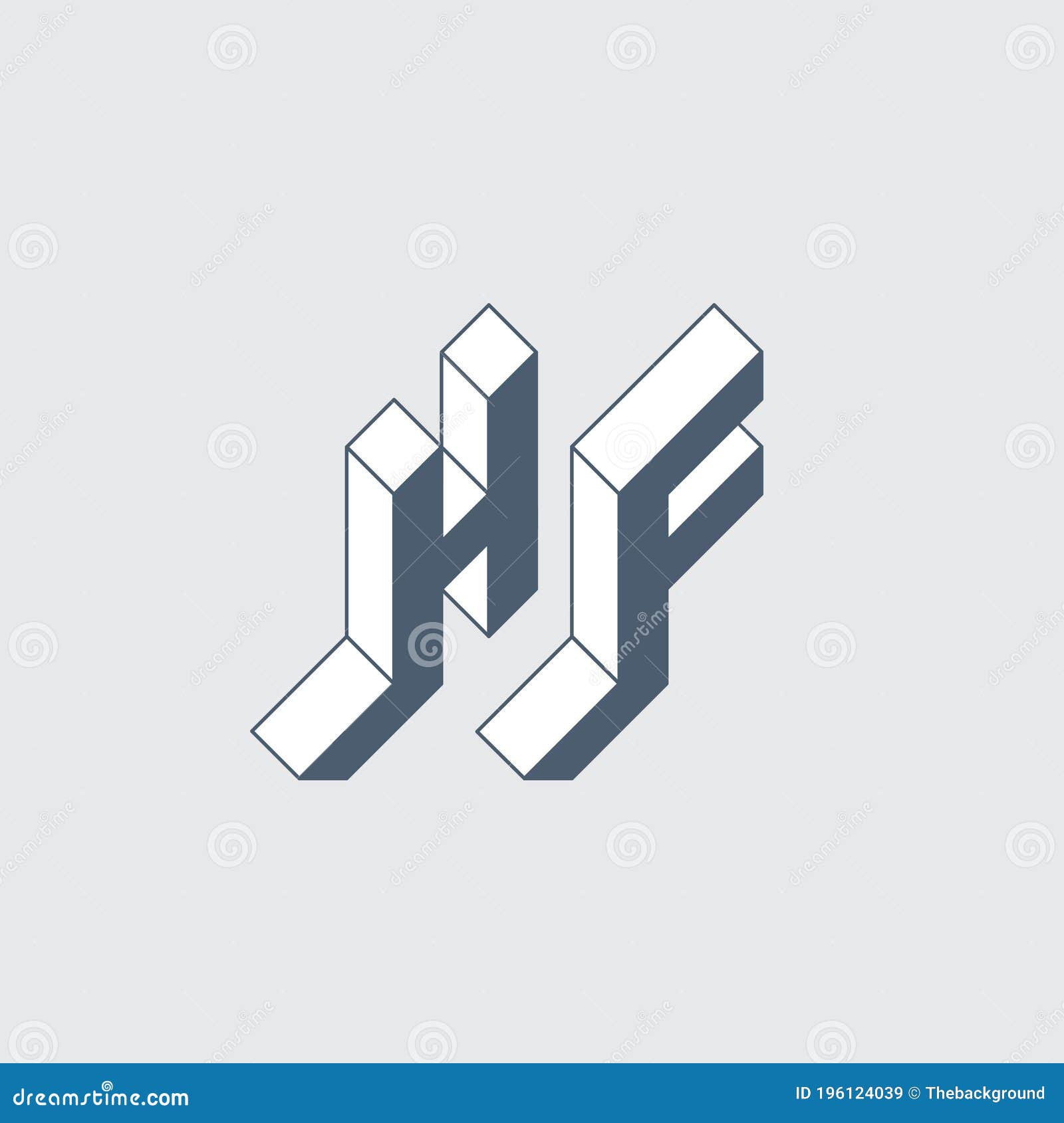 H and F - Monogram or Logotype. HF - 2-letter Code. Isometric 3d Font ...