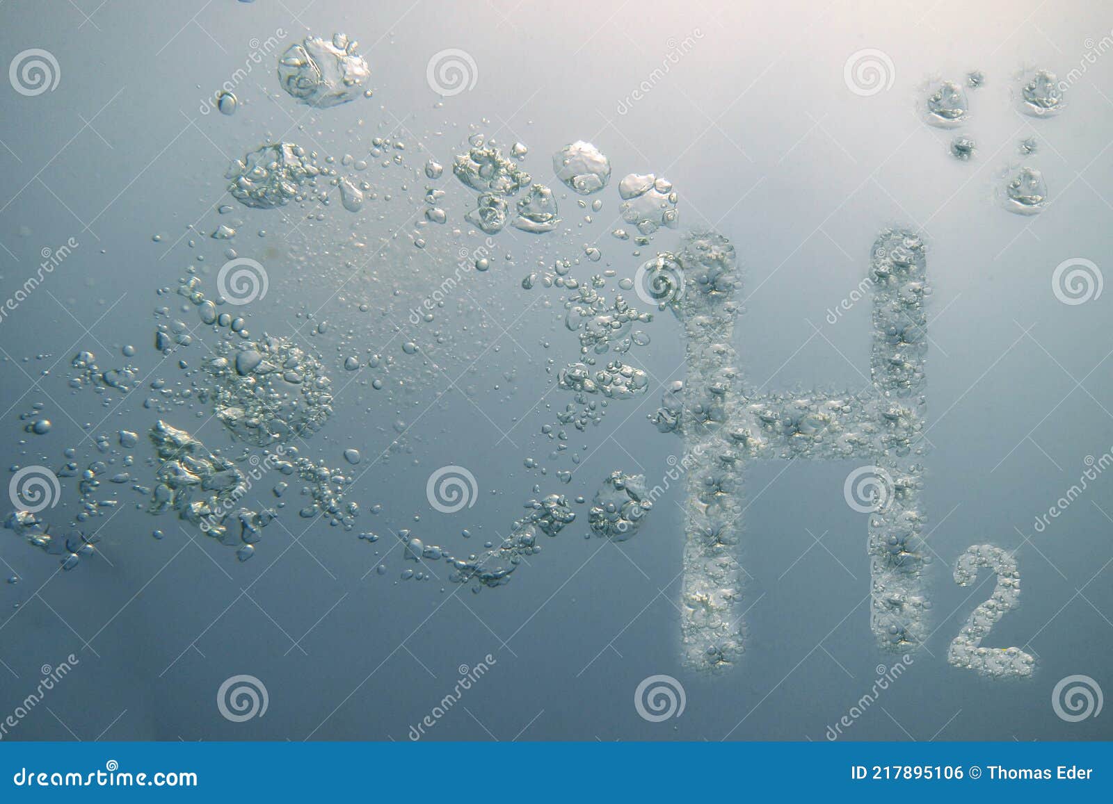 H2 Hydrogen Letters in Light Blue Water with Many Bubbles Stock Photo ...
