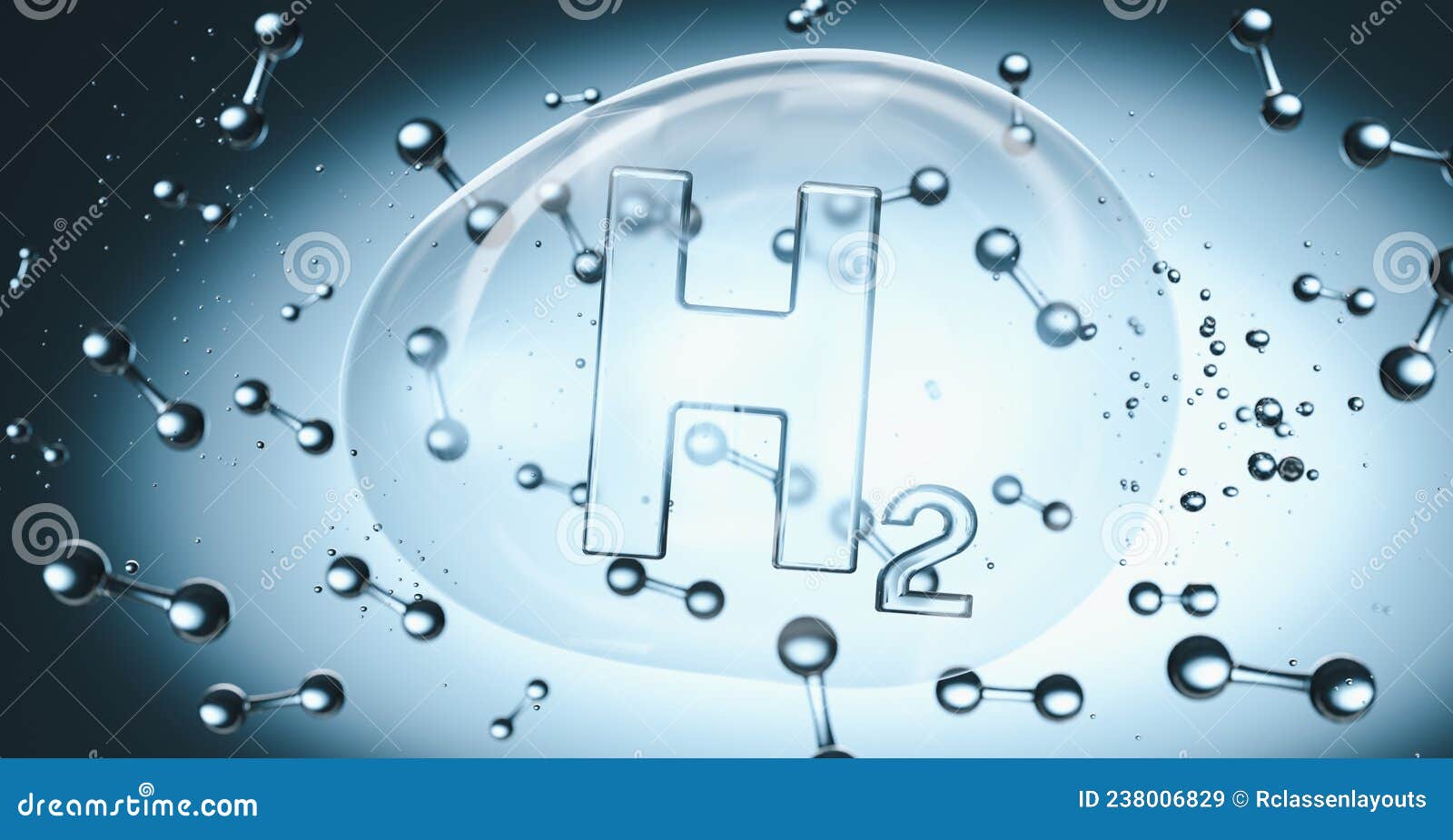 H2 Hydrogen Symbol in a Bubble in Liquid with Molecules Stock ...